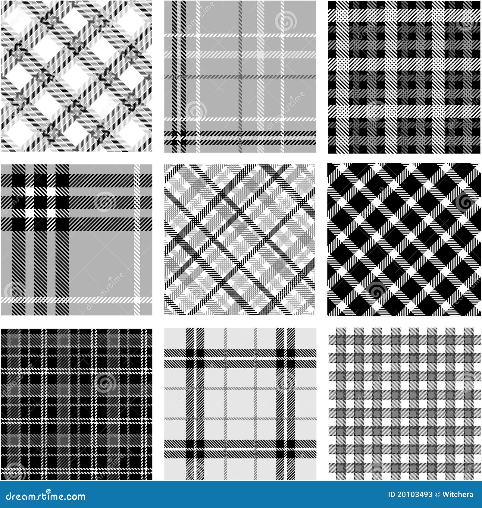Black & White Plaid Patterns Set Stock Illustration - Illustration of ...