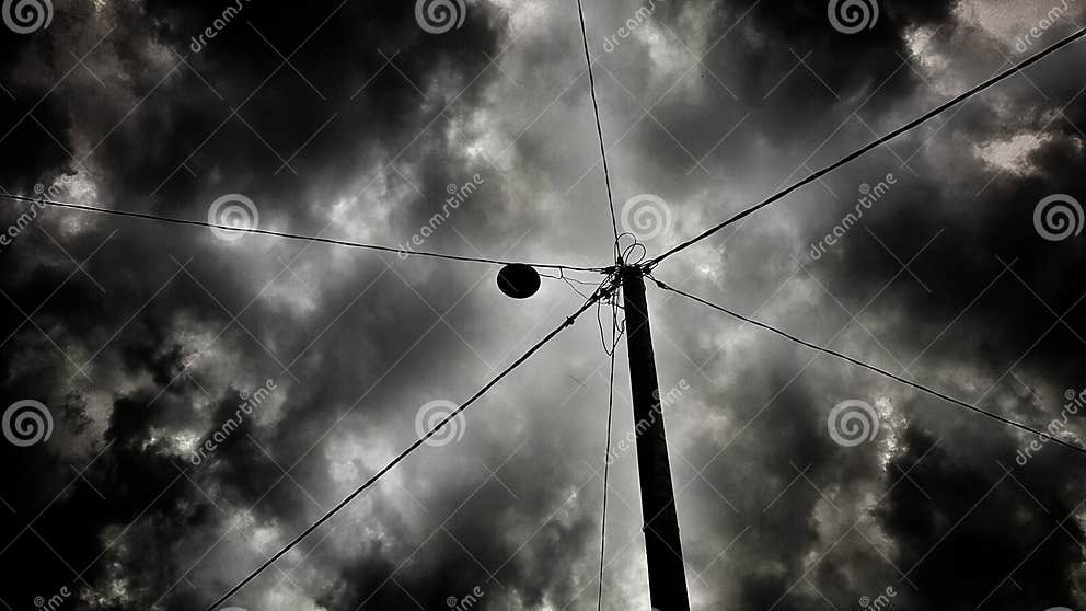 Black White Pole Electricity and the Sky Stock Photo - Image of white ...