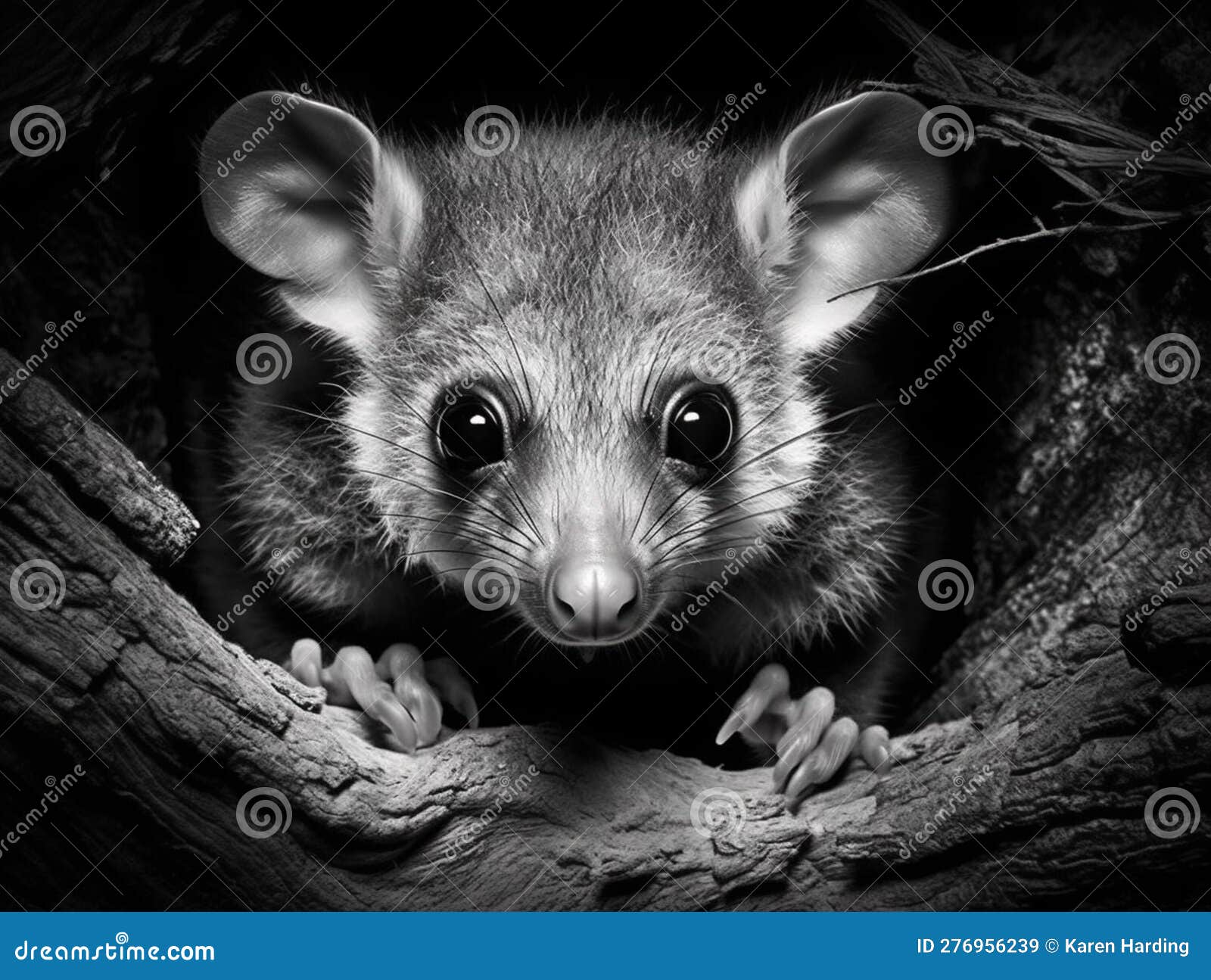 Black and White Portrait of an Australian Brushtail Possum in a Tree ...