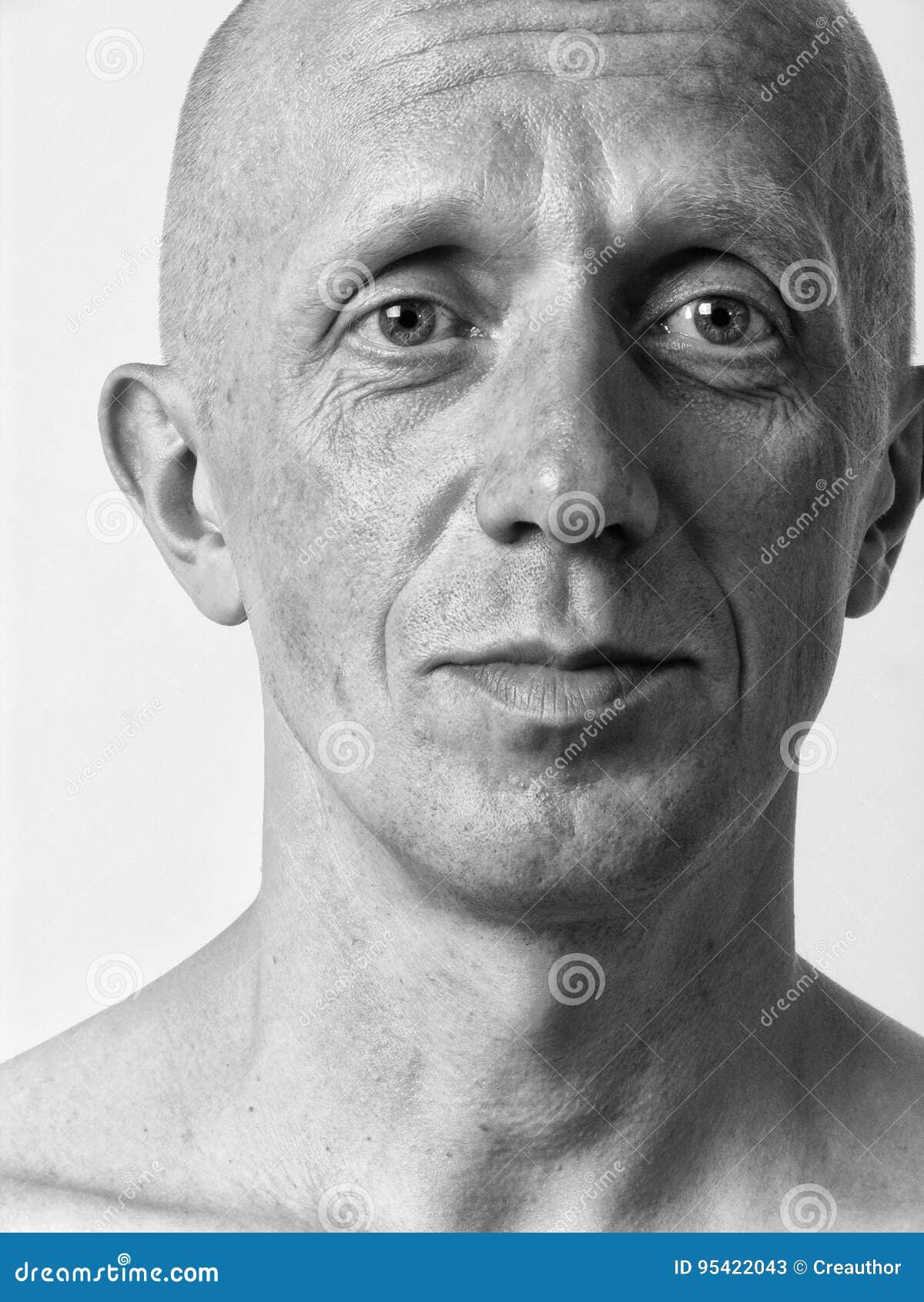 Black and White Portrait of a Bald Man Stock Image - Image of emotional ...