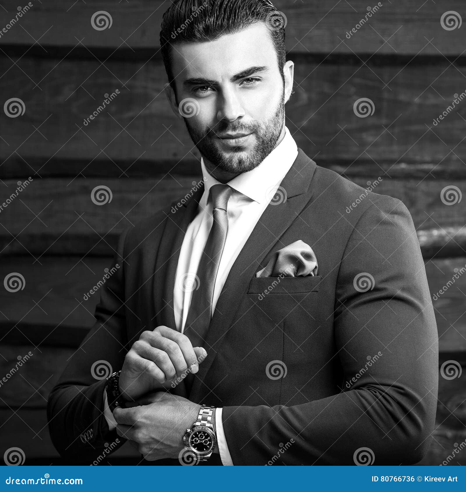 Black-white Portrait Of Beautiful Fashionable Man In Stylish Suit ... Black-white Portrait Of Beautiful Fashionable Man In Stylish Suit ...