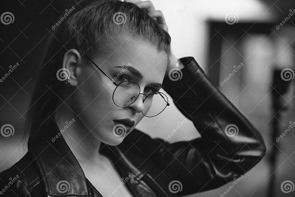 Black And White Portrait Close Up Of A Beautiful Romantic Woman With