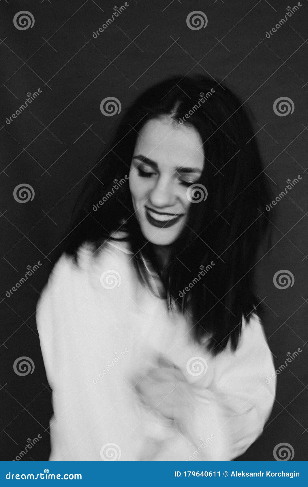 Black and White Portrait of Laughing and Smiling Girl with Blur Stock ...