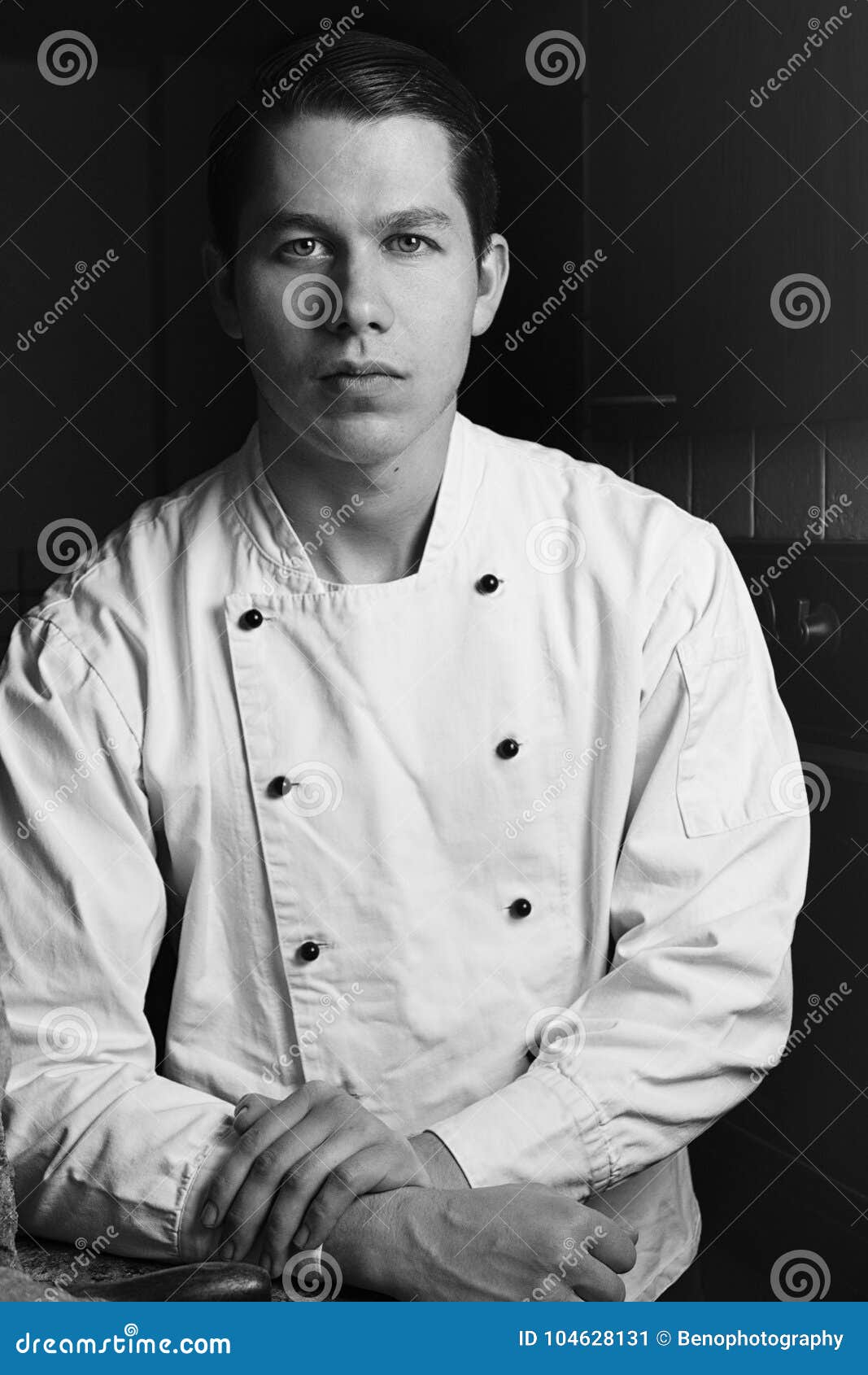 Black and White Portrait of Nice and Attractive Man Chef in Uniform in ...