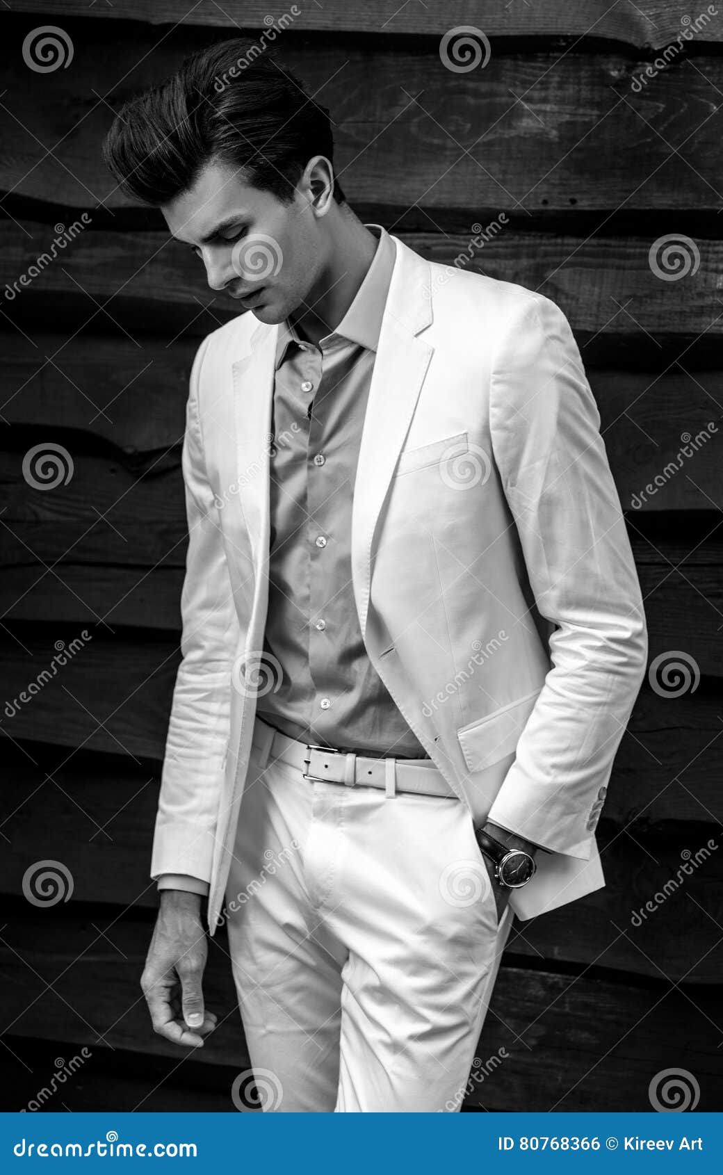 Black-white Portrait of Young Handsome Fashionable Man in White Suit ... Black-white Portrait of Young Handsome Fashionable Man in White Suit ...