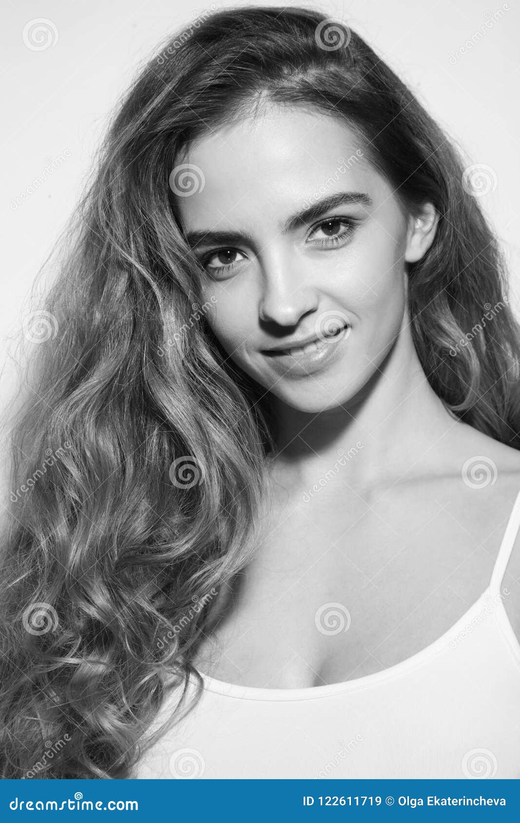 Black and White Portrait of Young Smiling Girl with Lo Stock Image ... Black and White Portrait of Young Smiling Girl with Lo Stock Image ...