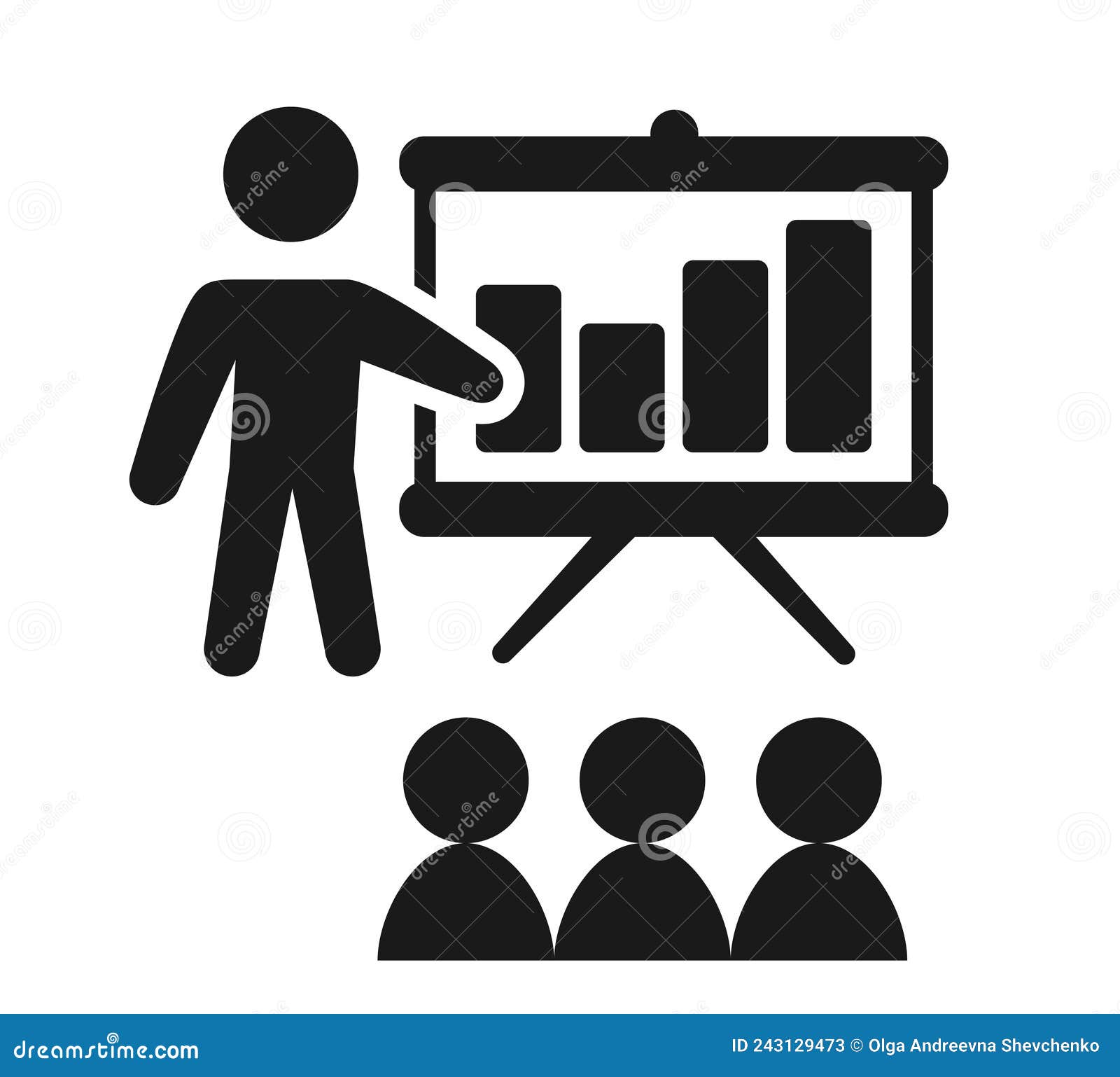 Black and White Presentation on Whiteboard Icon Stock Vector ...