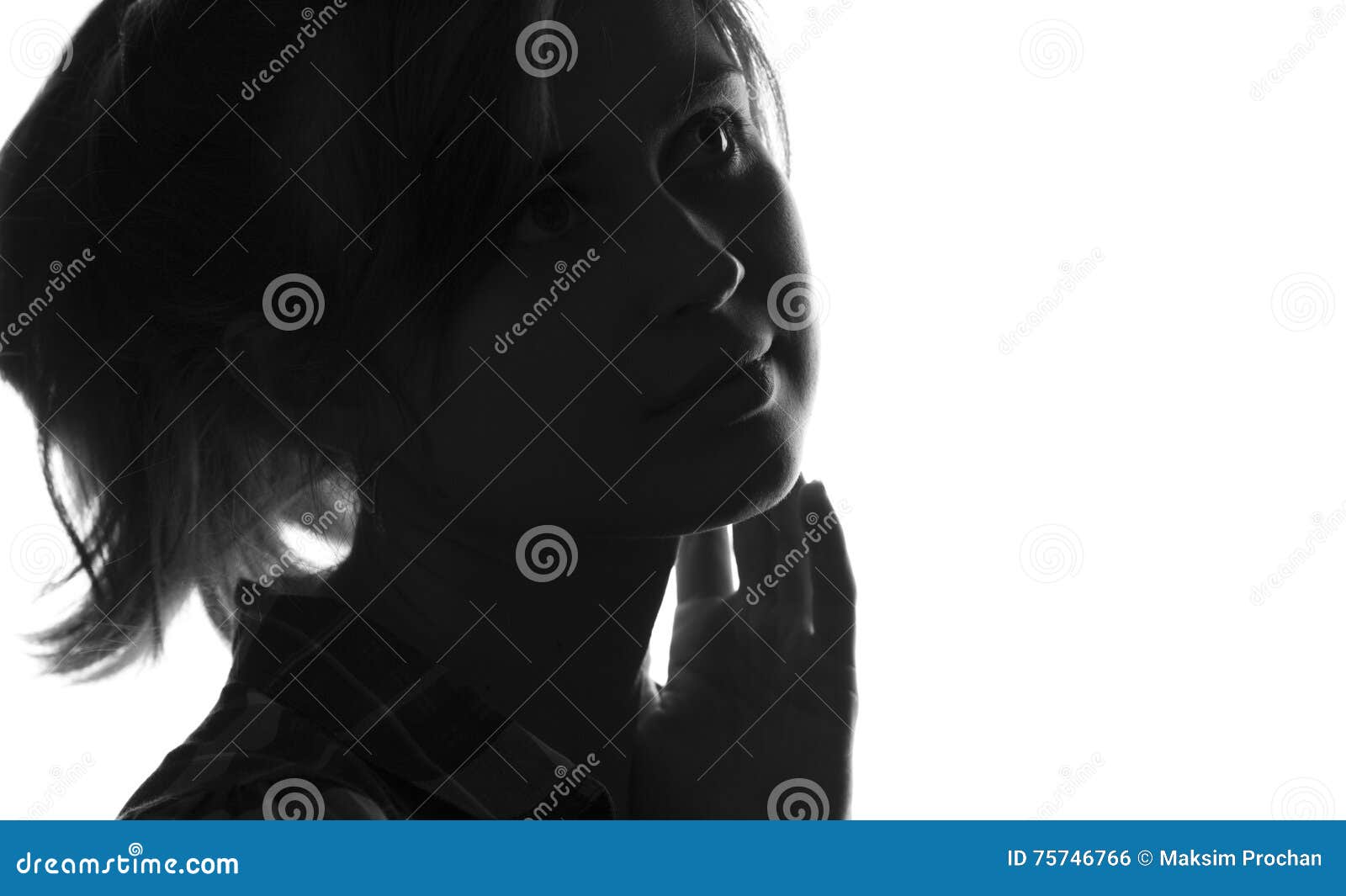 Black and White Profile of a Beautiful Dreaming Girl Stock Photo ...