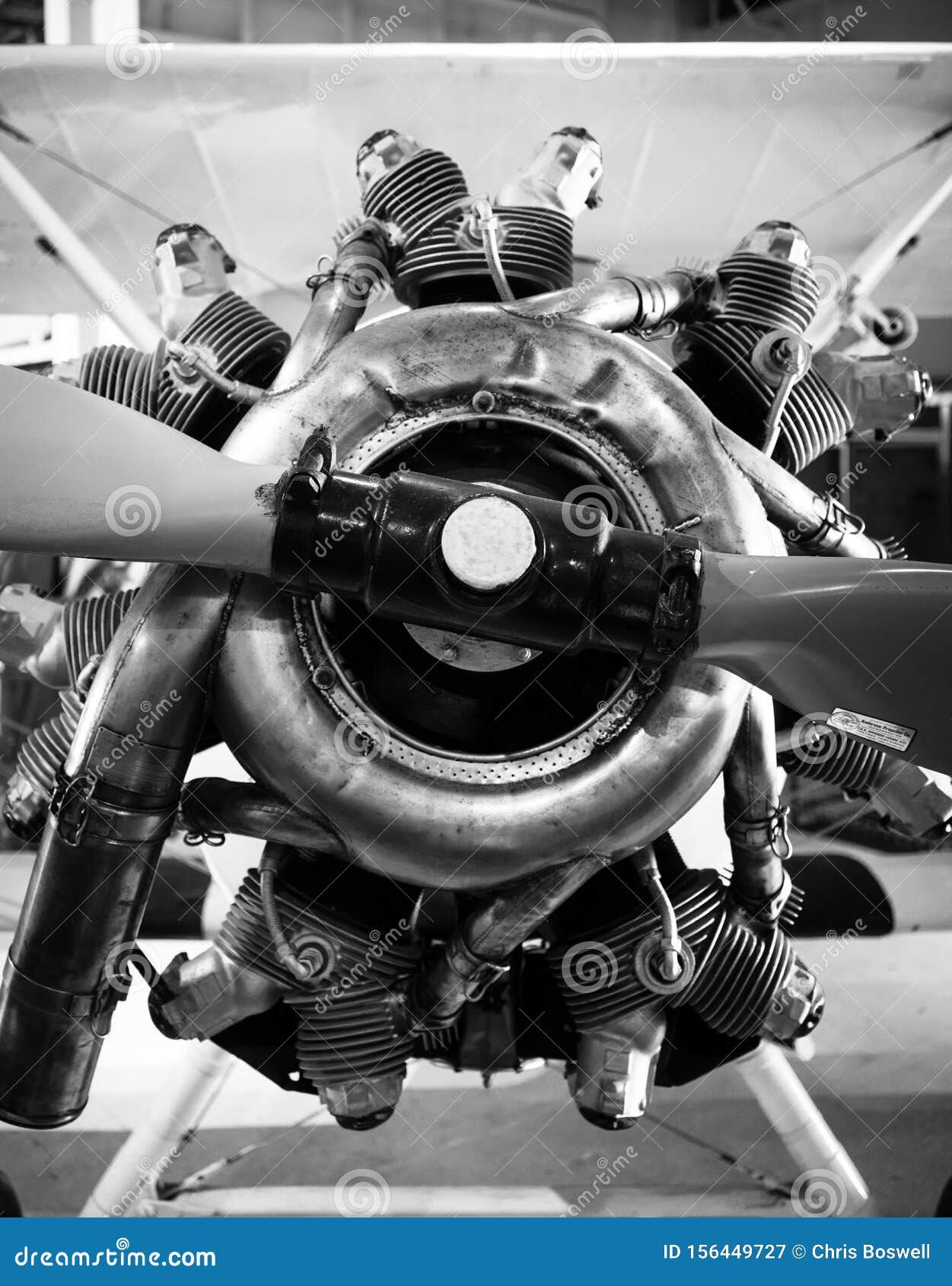 Black and White Prop Plane Seven Cylinder Engine Stock Image - Image of ...