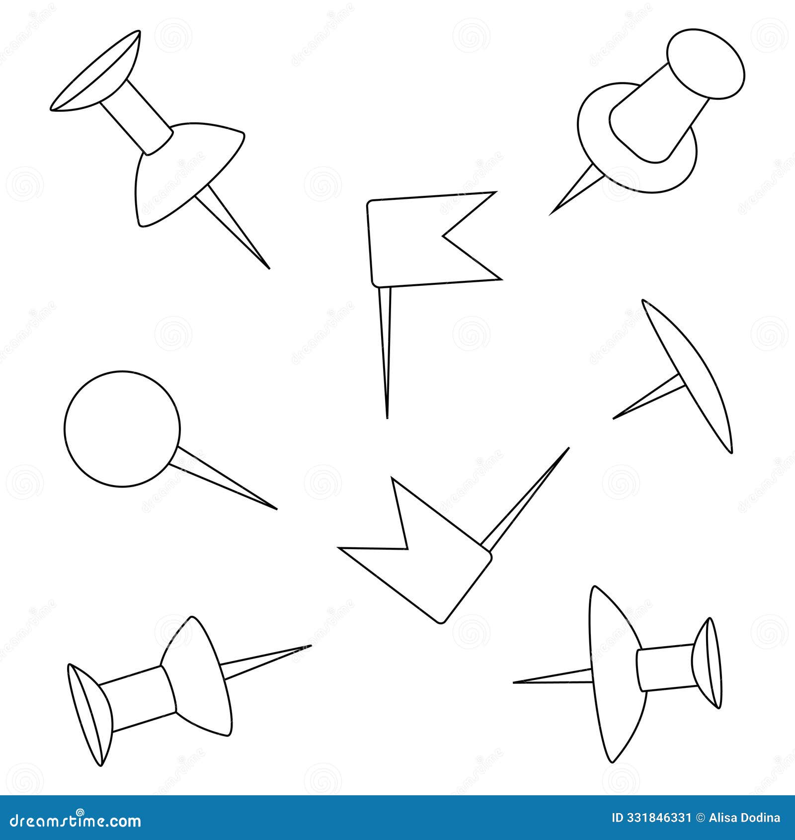 Push Pins Coloring Page for Back To School Stock Illustration ...