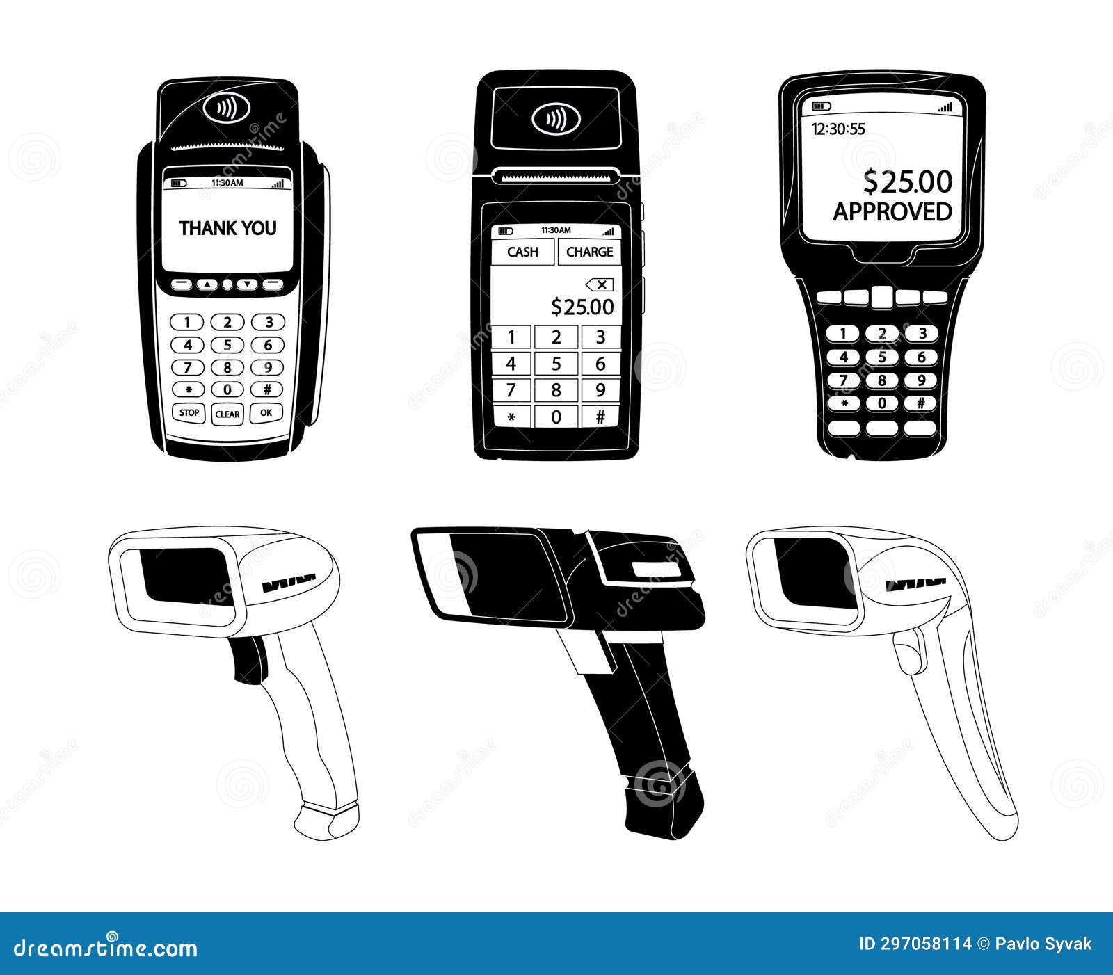 Black and White Qr Code Scanners and Pos Terminal Icons Set. Essential ...