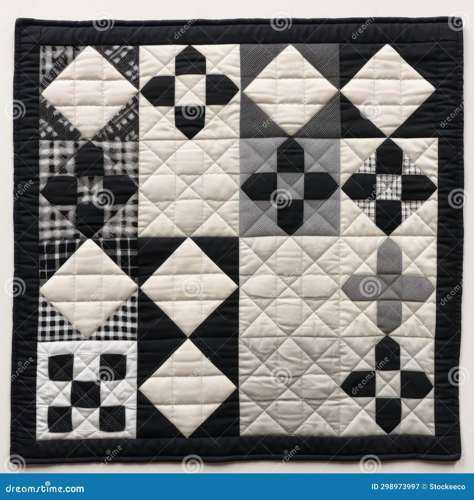 Black and White Quilted Quilt Hard-edged Shapes and Patchwork Patterns ...