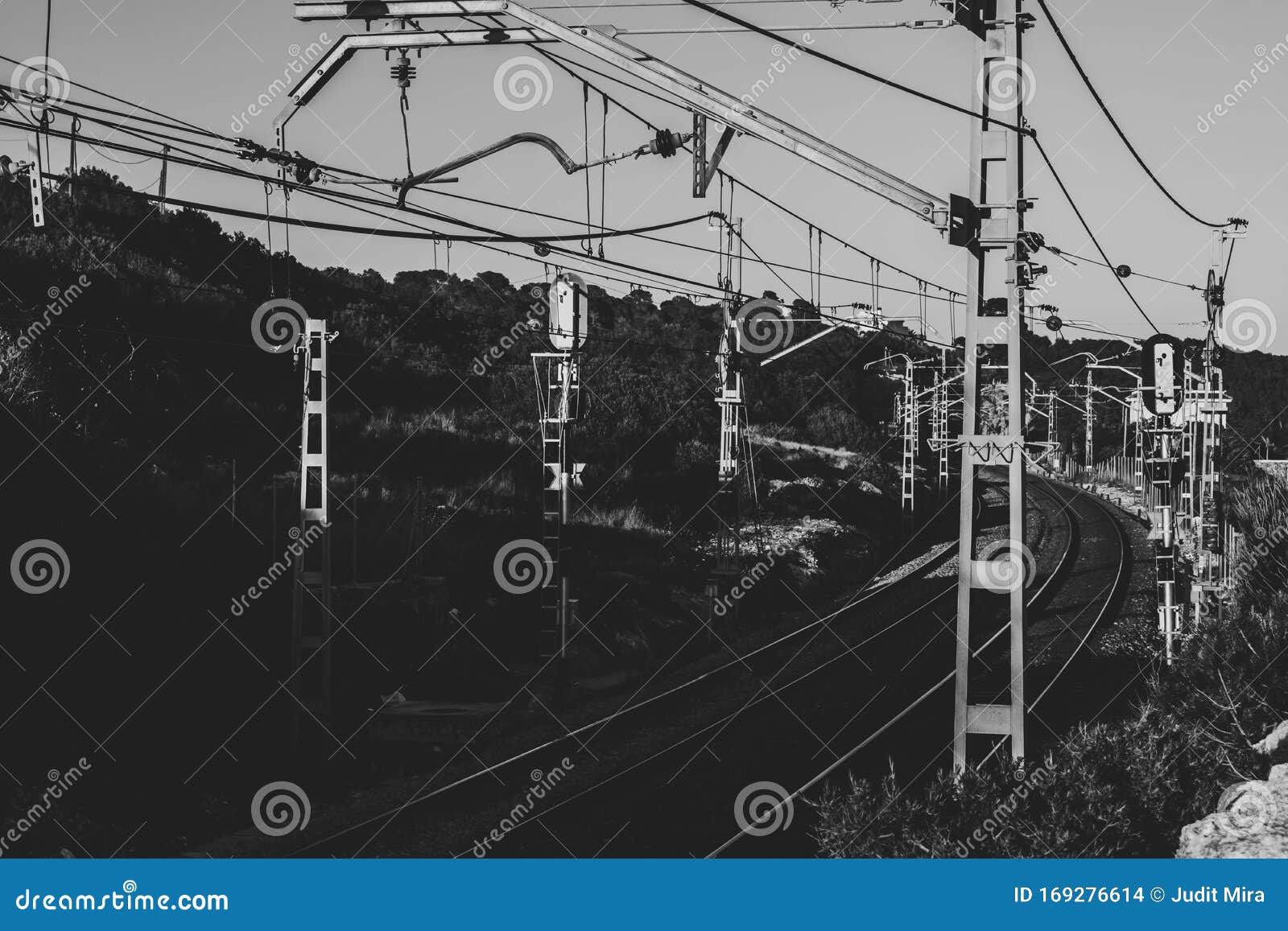 Black and White Railroad Photo Stock Photo - Image of grind, cable ...