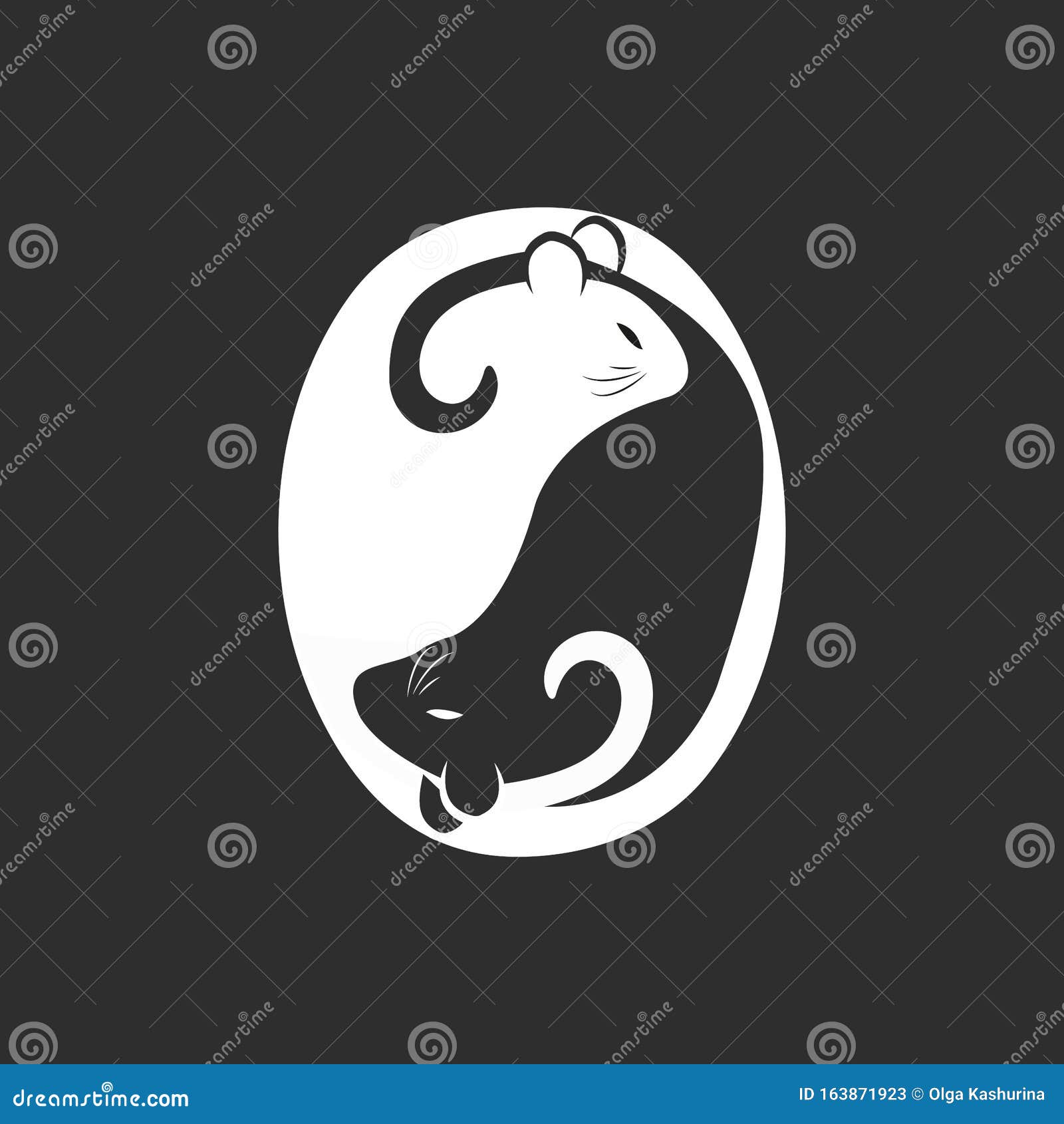 Black and White Rat or Mouse in Yin Yang Shape. Beautiful Stylized ...