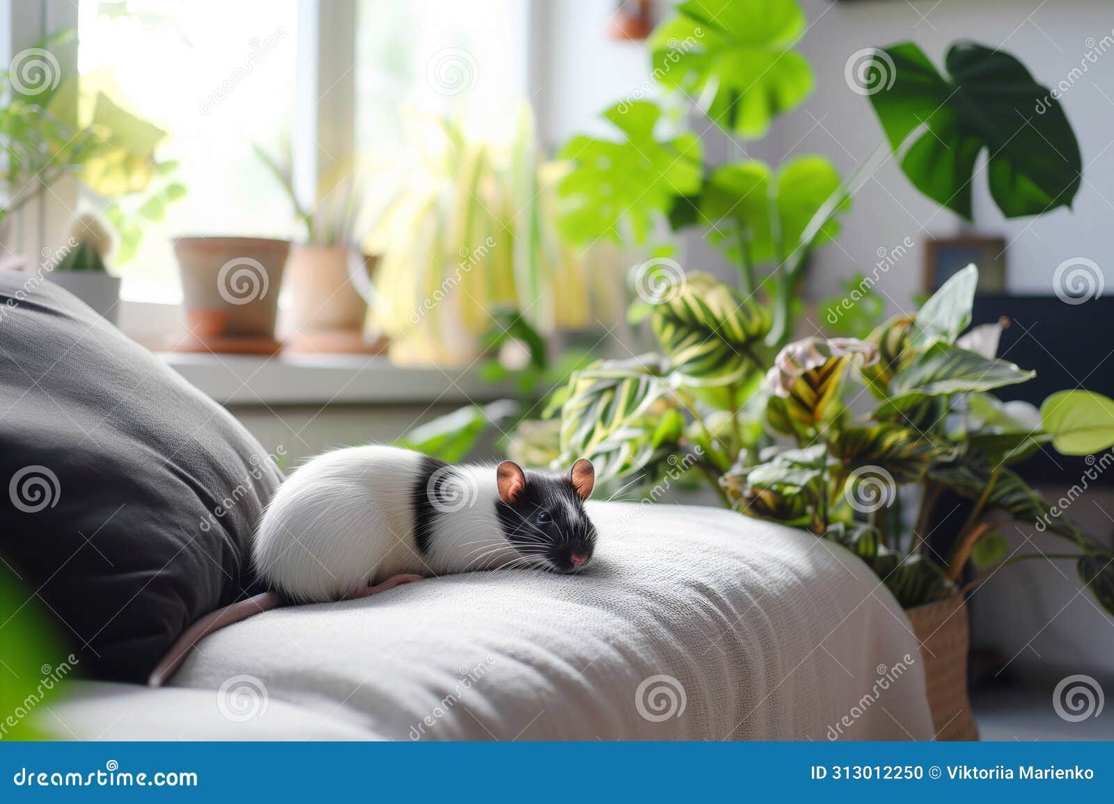 Black and White Rat is Sleeping on the Sofa at Home Stock Illustration ...