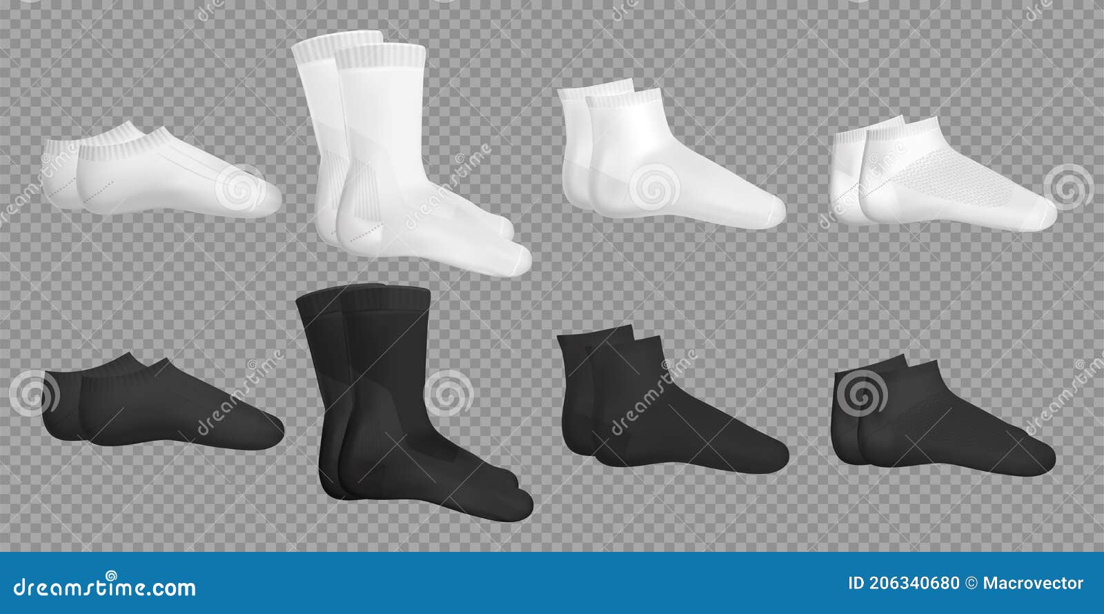 Realistic Socks. Black White Blank Wear Templates, Classic Fabric ...