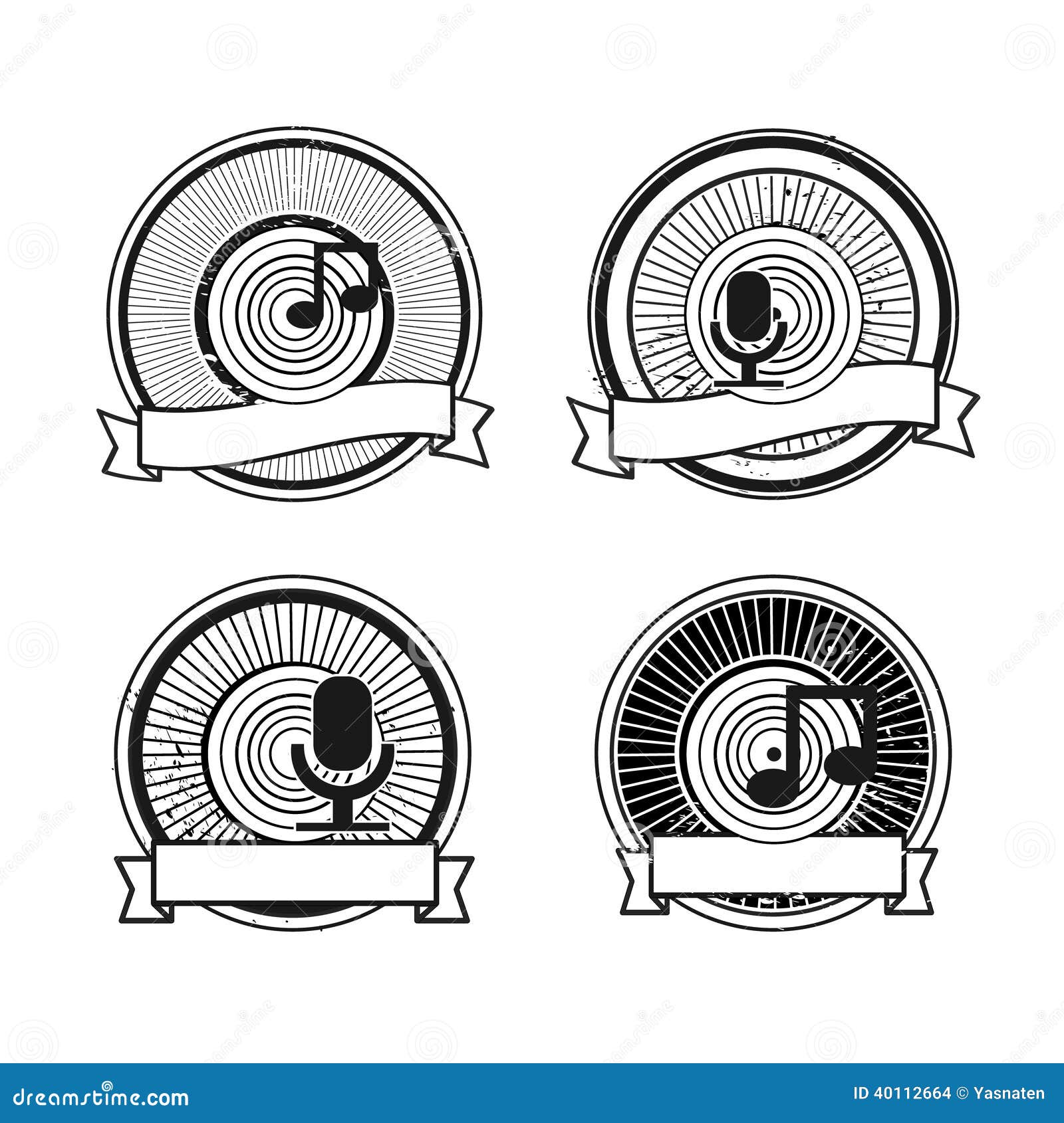Black and White Record Microphone Stamp Stock Vector - Illustration of ...