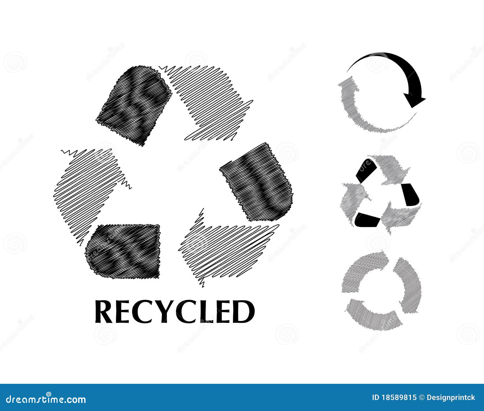 Black and White Recycle Symbol in Sketch Stock Vector - Illustration of ...