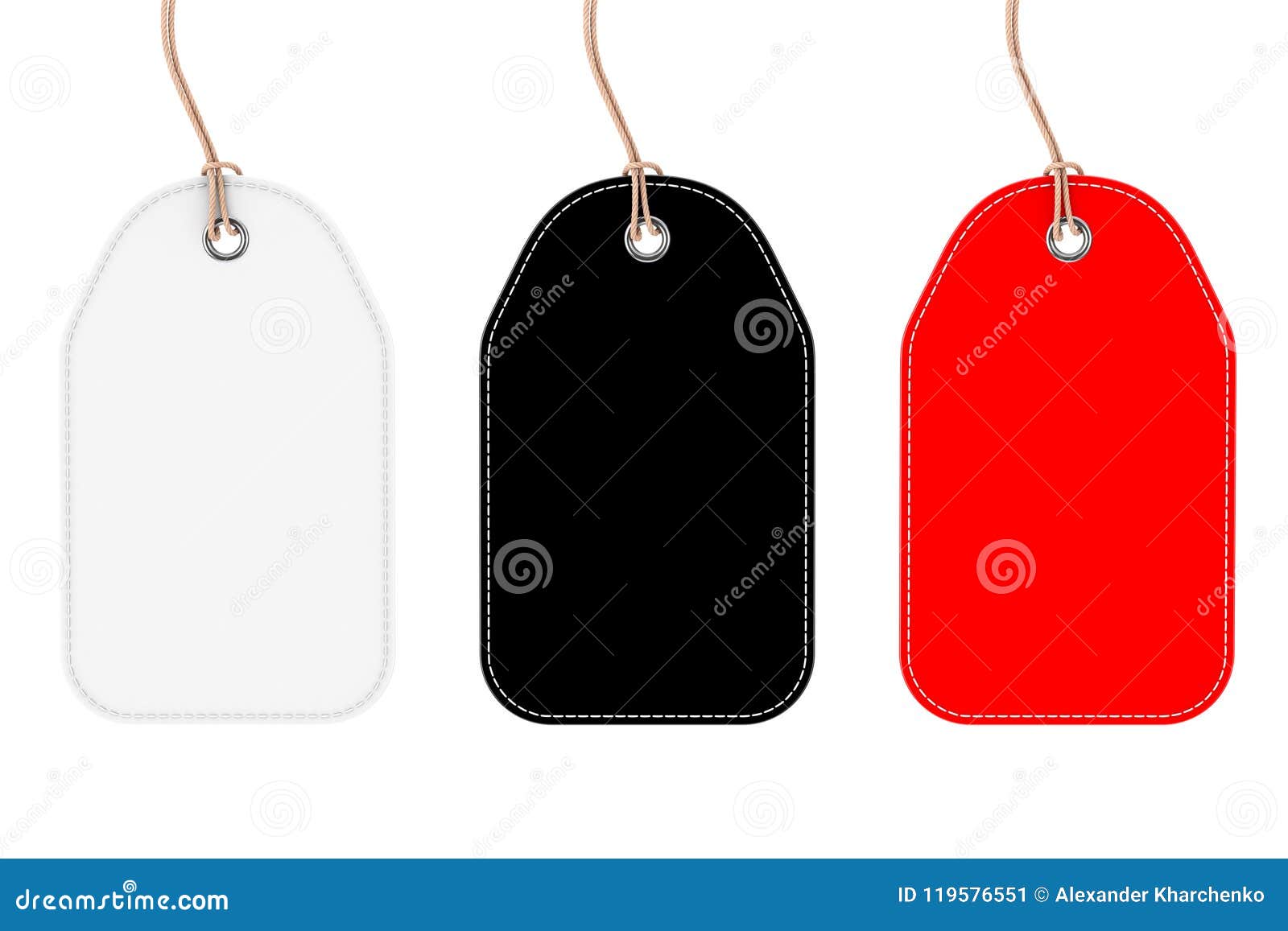 Black, White and Red Blank Mockup Tags with Strings. 3d Rendering Stock ...