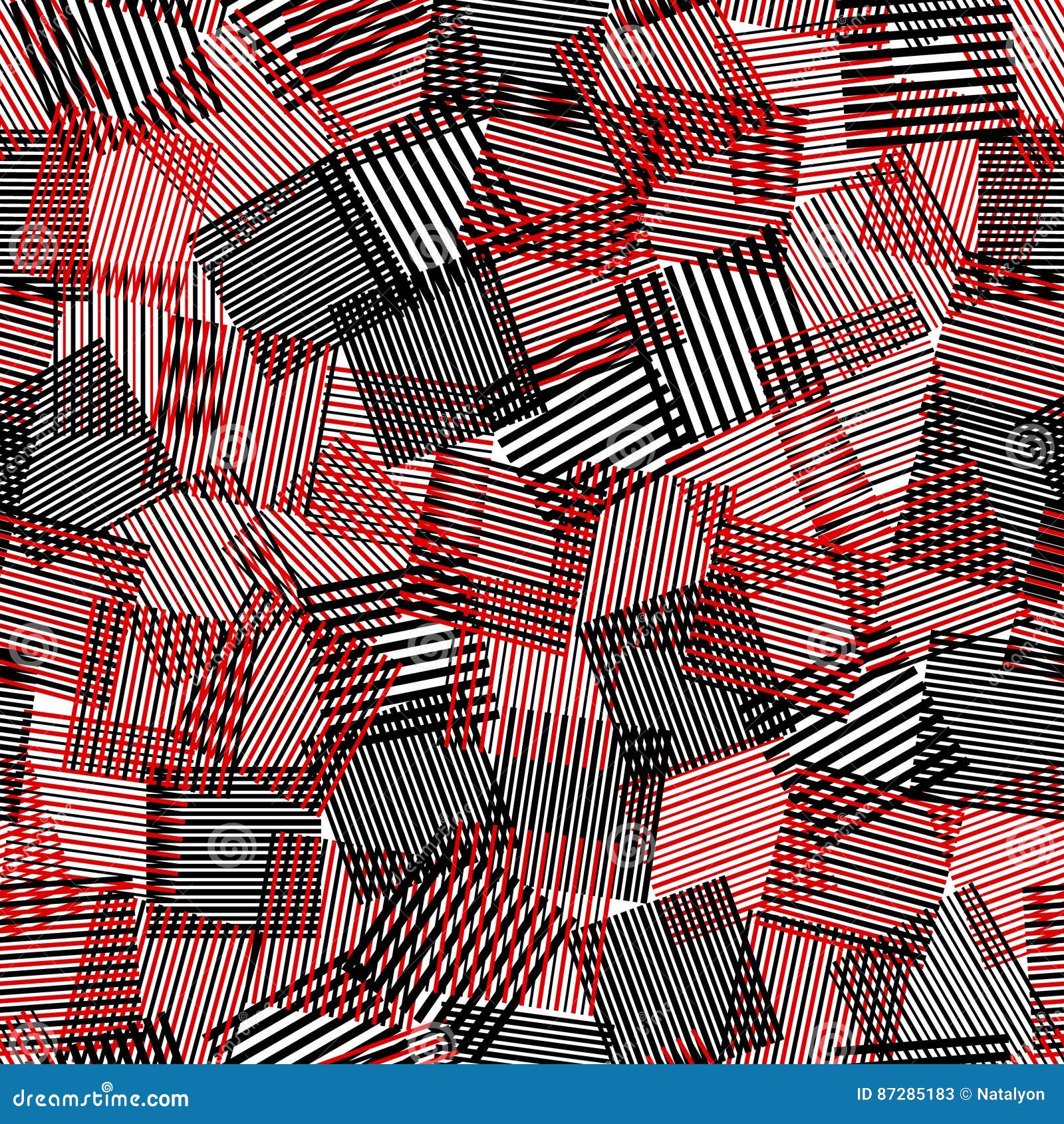 Black White Red Striped Squares Chaotic Squares Seamless Pattern ...