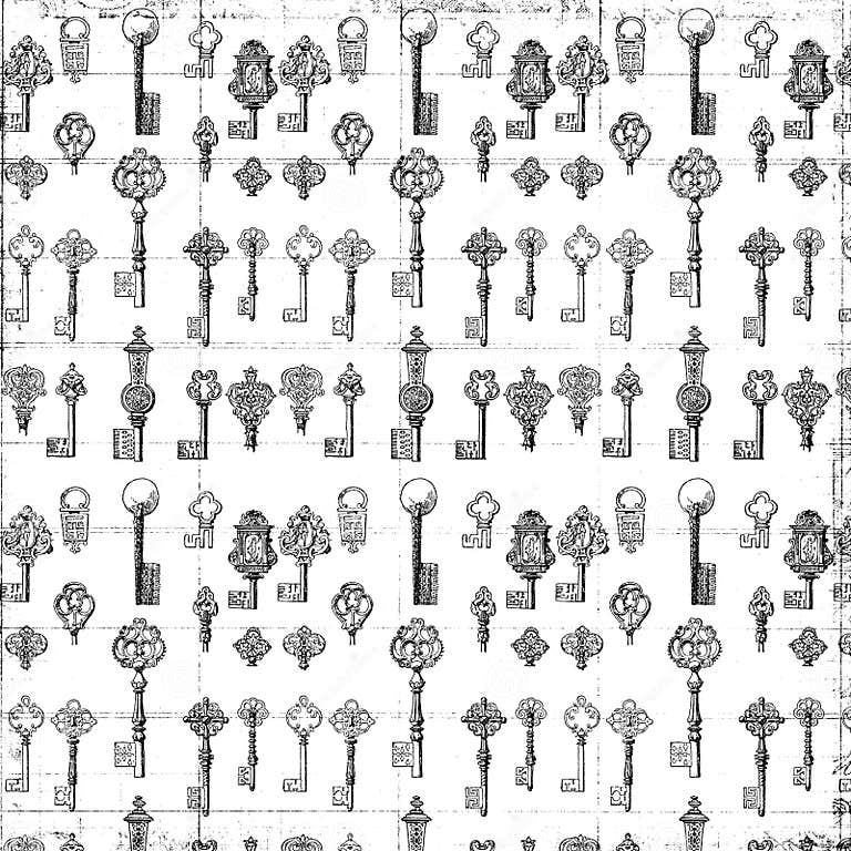 Black and White Repeat Antique Key Pattern Stock Illustration ...