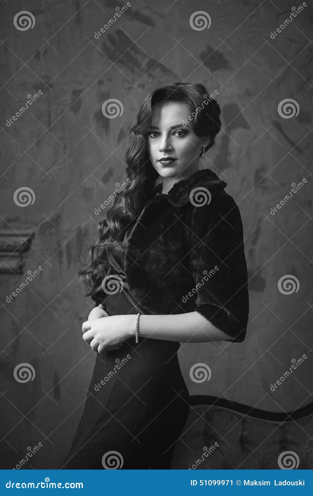 Black and White Retro Portrait Stock Image - Image of background, retro ...