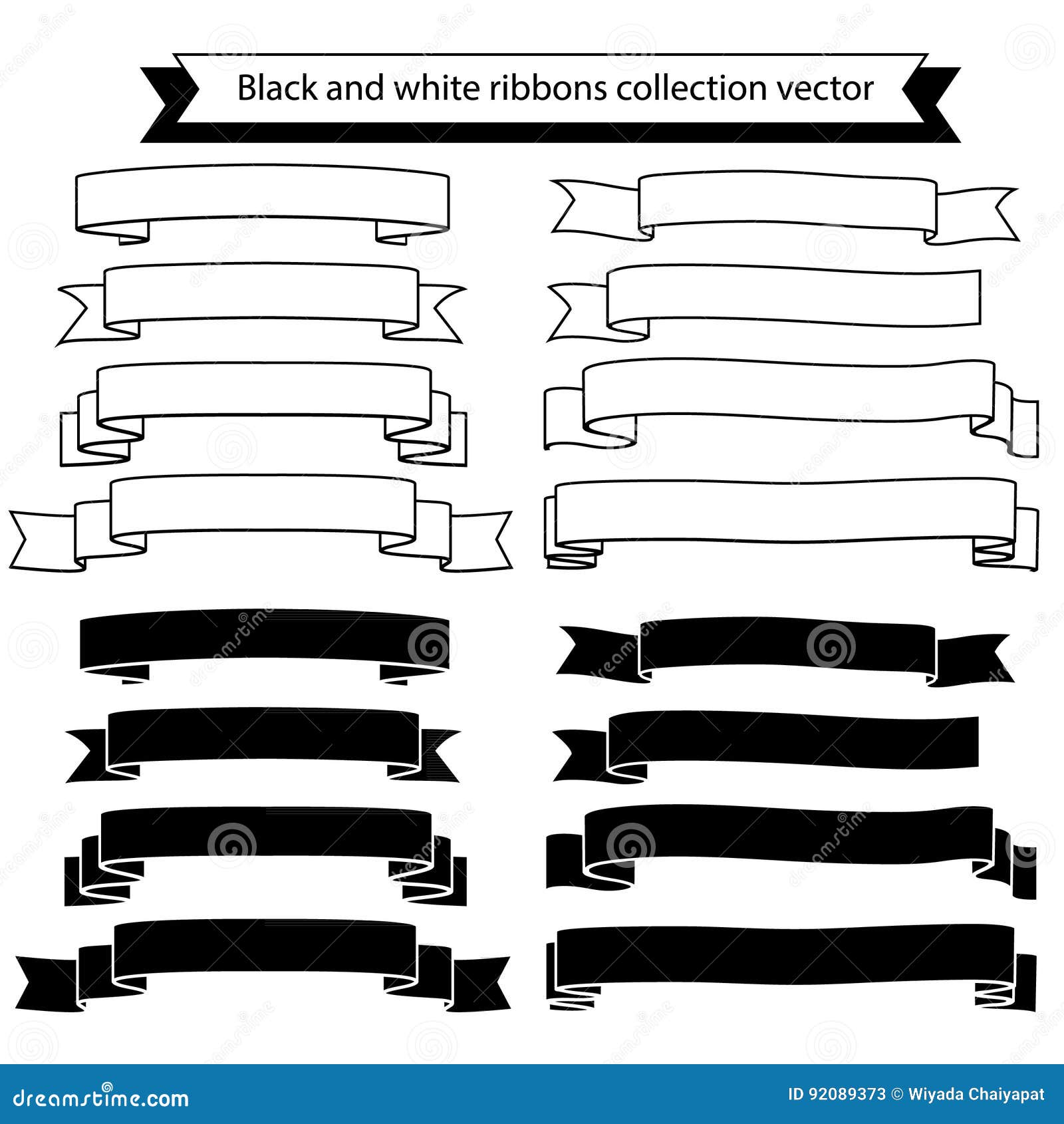 Black and White Ribbons Collection Stock Illustration - Illustration of ...