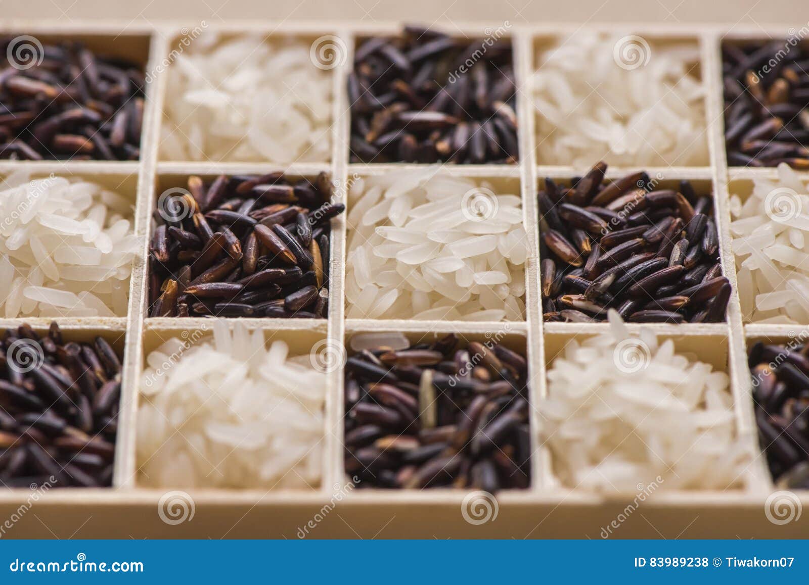 Black and White Rice in Little Wood Box Stock Photo - Image of focus ...
