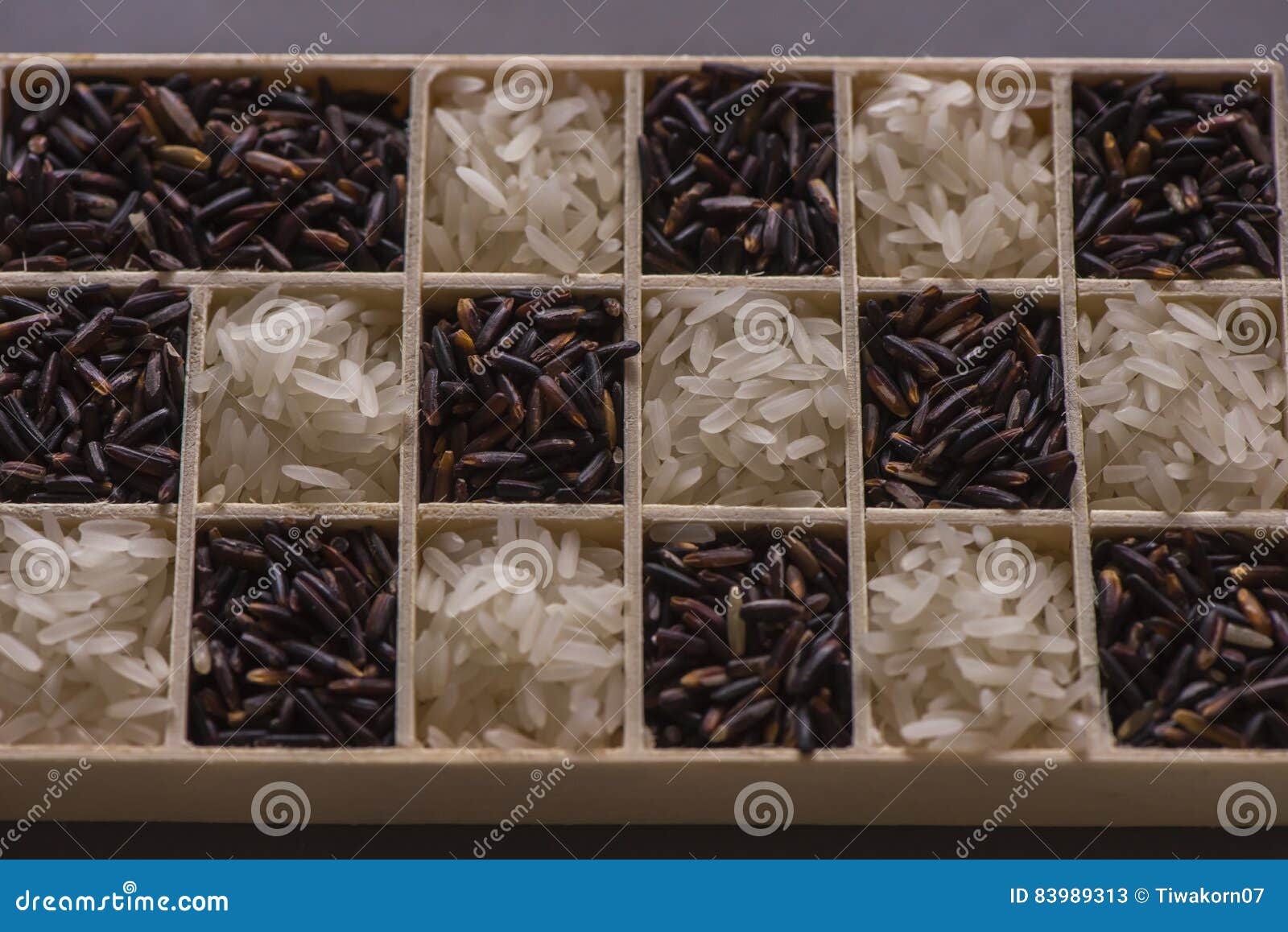 Black and White Rice in Little Wood Box Stock Image - Image of jasmine ...