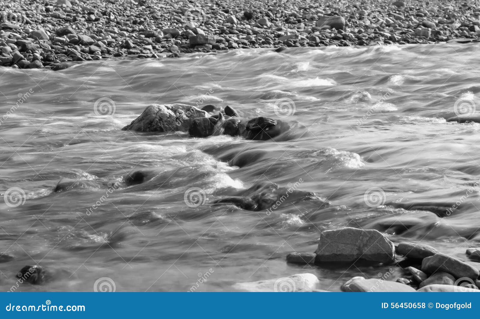 Black and white River flow stock photo. Image of stream - 56450658