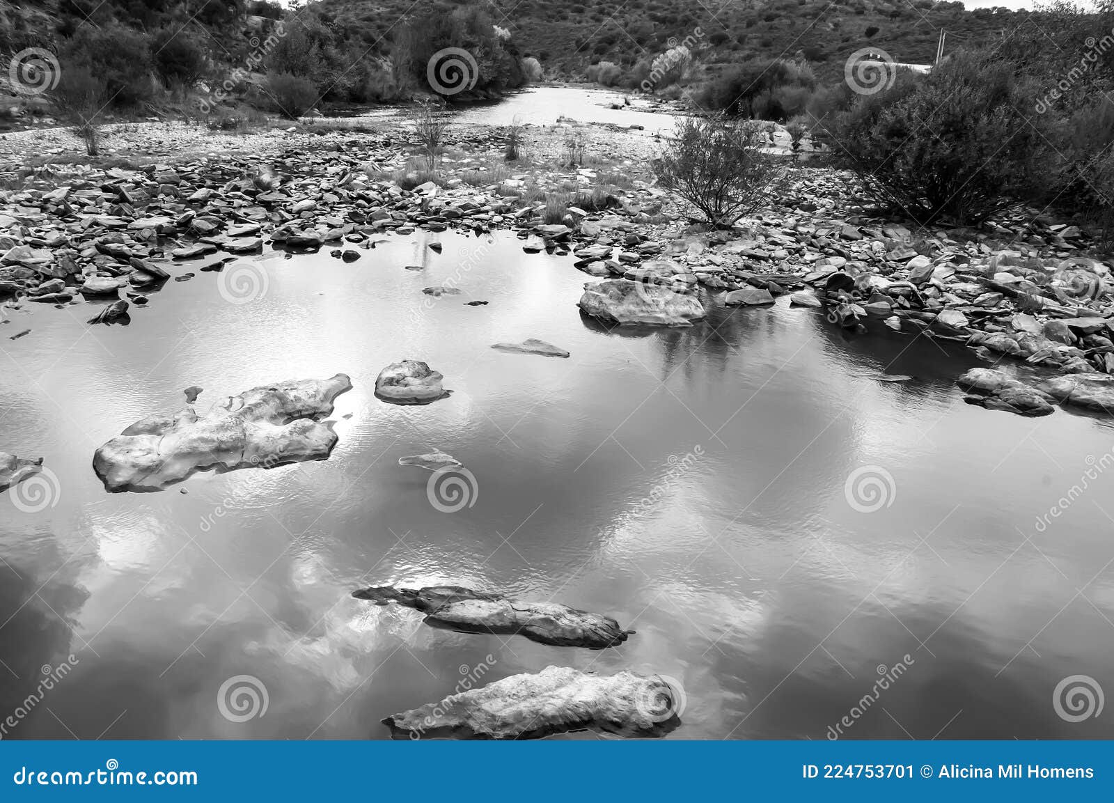 Black and White River Landscape Stock Image - Image of tourism, river ...