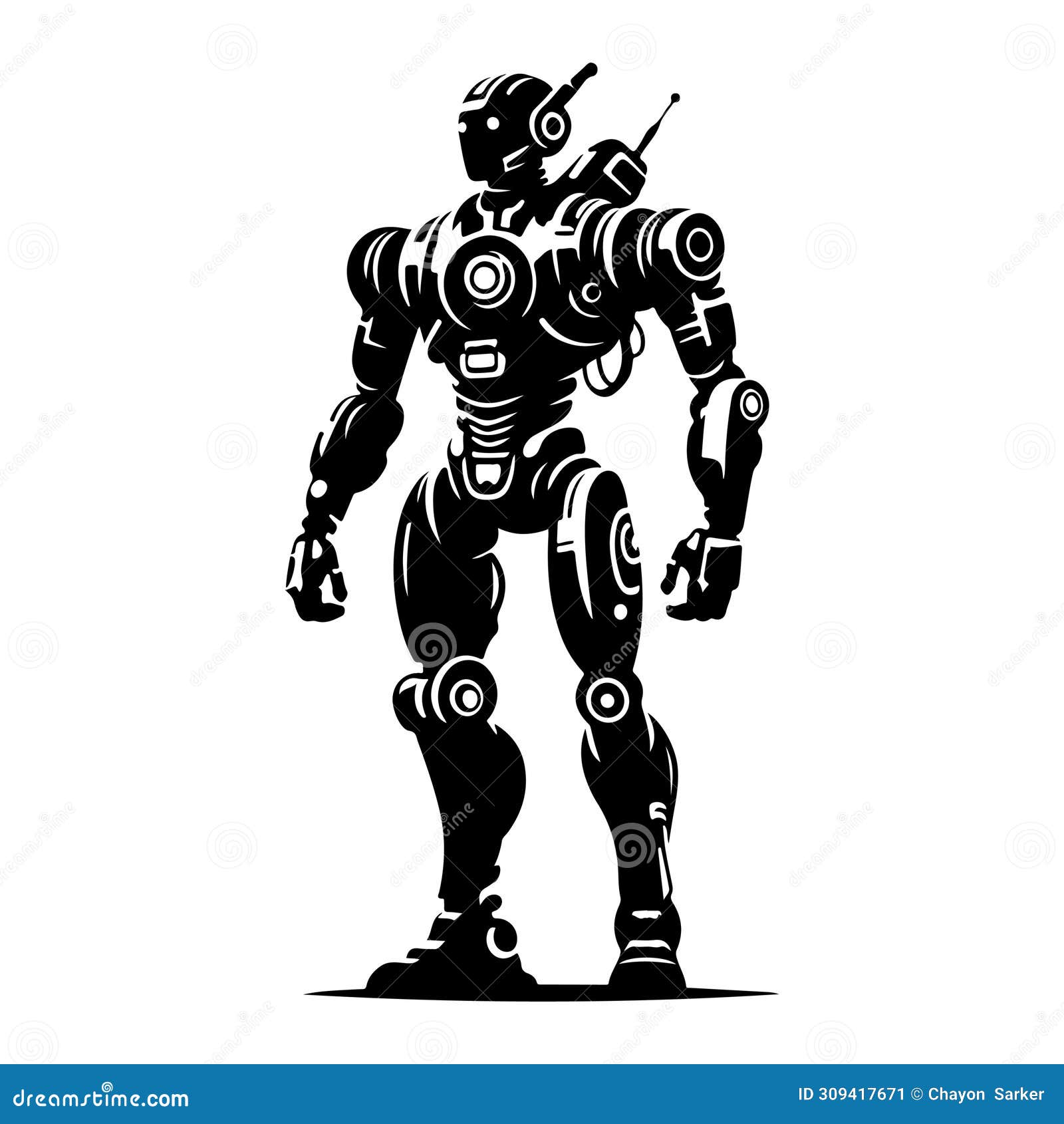 Black and White Robot Vector Illustration Stock Illustration ...