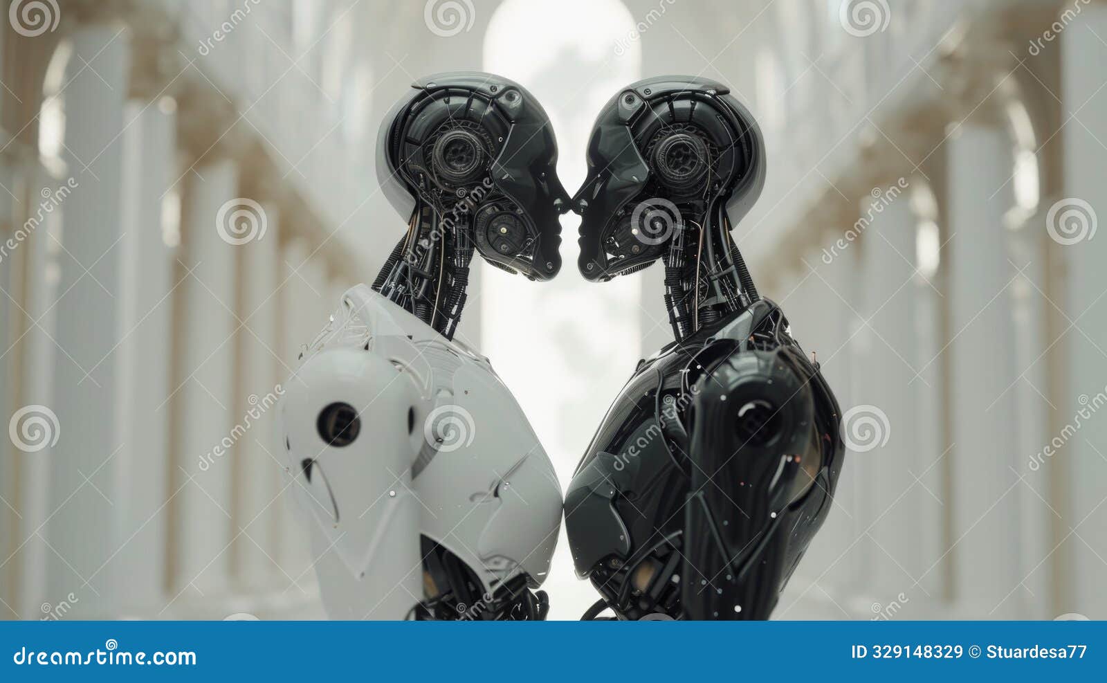 Black and White Robots Kissing in an Elegant Hall Stock Image - Image ...