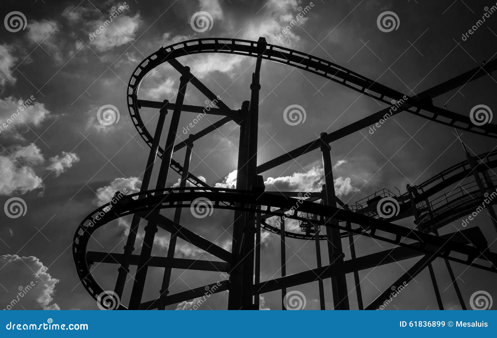 Black and White Rollercoaster Track in Amusement Park. Stock Image ...