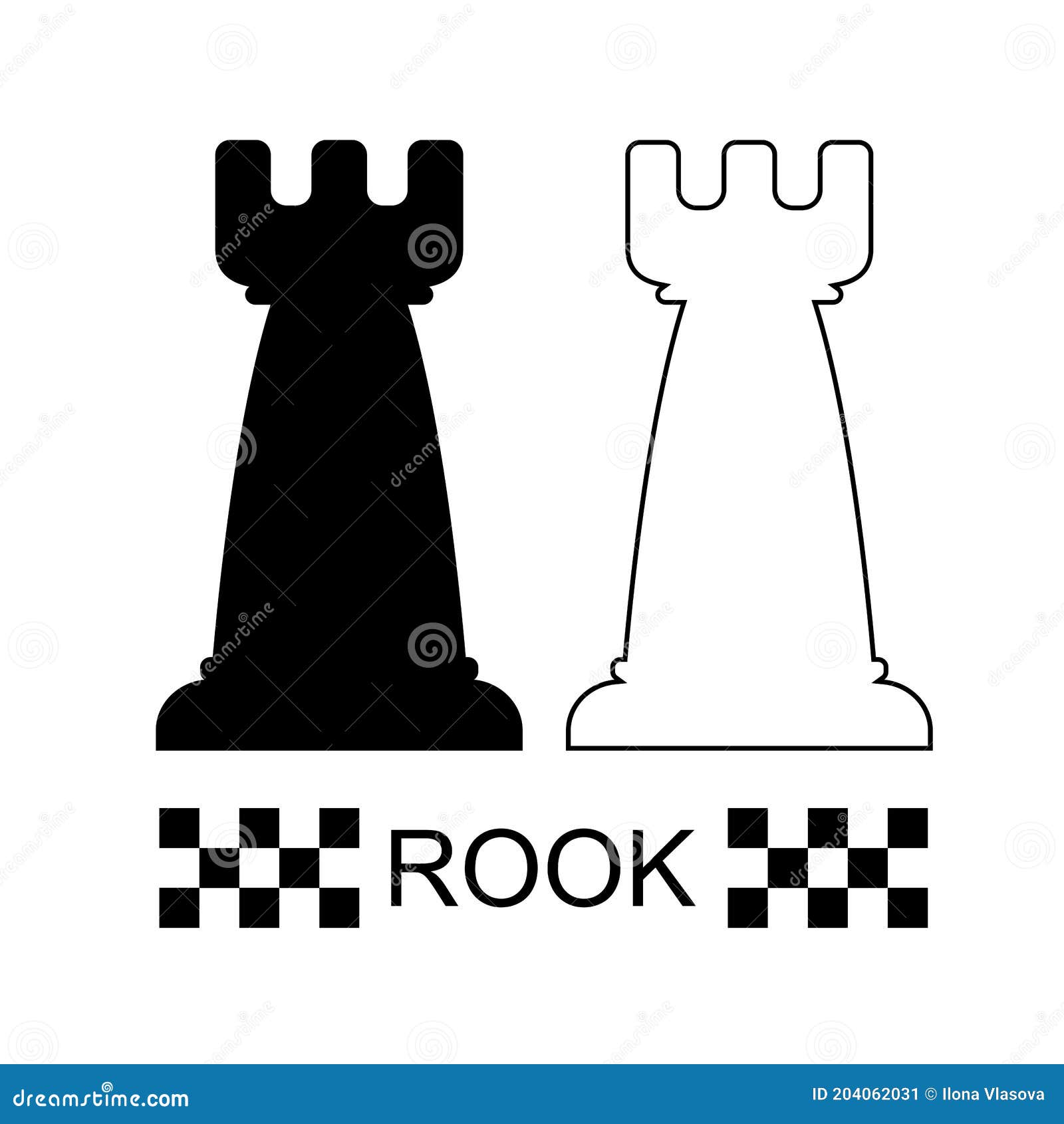 Black And White Rook Chess Piece On A White Background. Chess Pieces ...