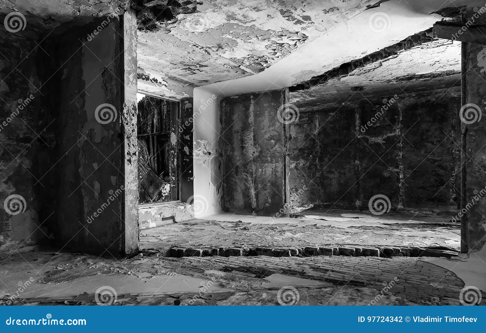 Black and White Room of an Abandoned Building with Interesting Textures ...