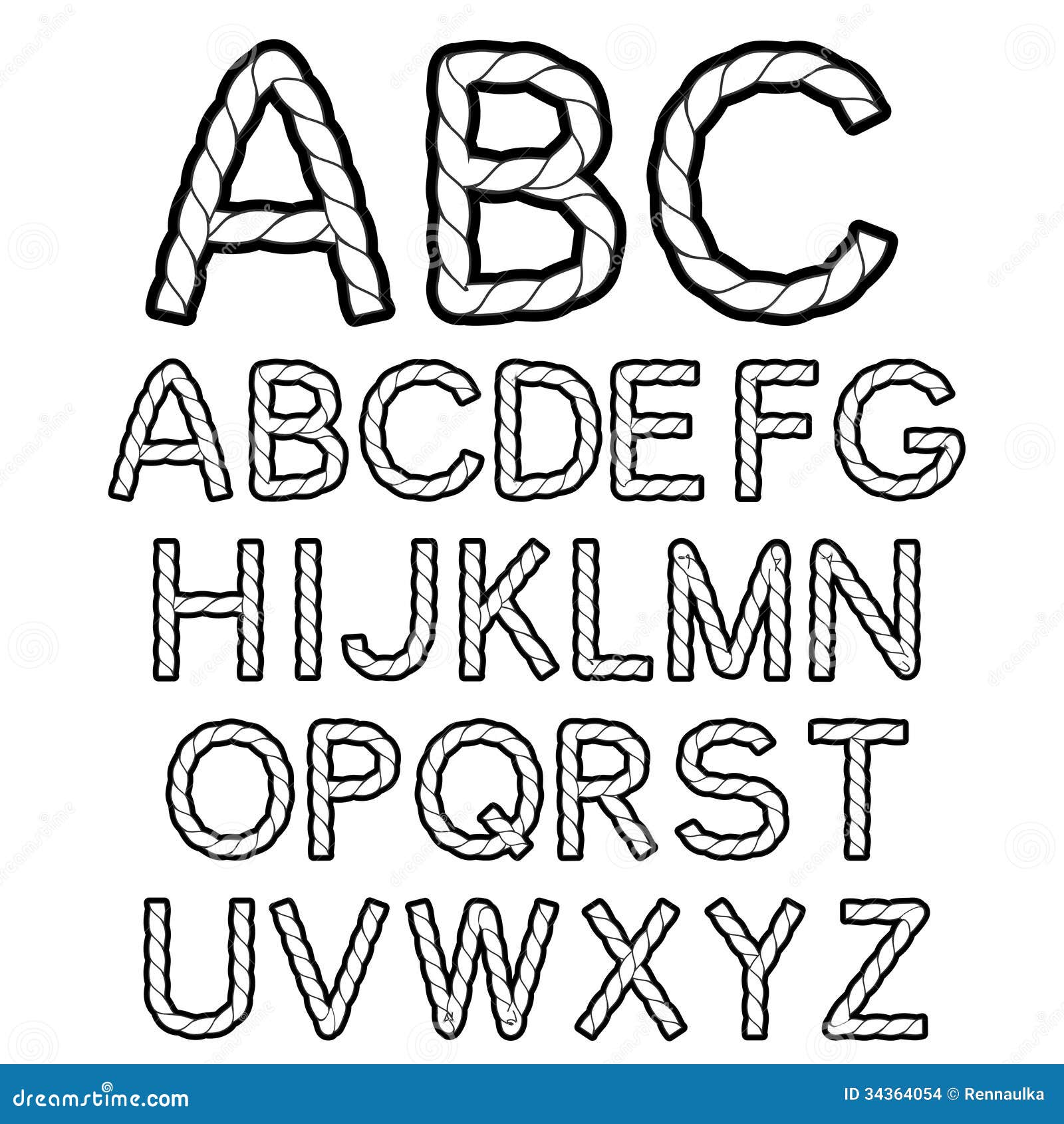 Rope Font, Nautical Hand Written Letters Vector Illustration ...