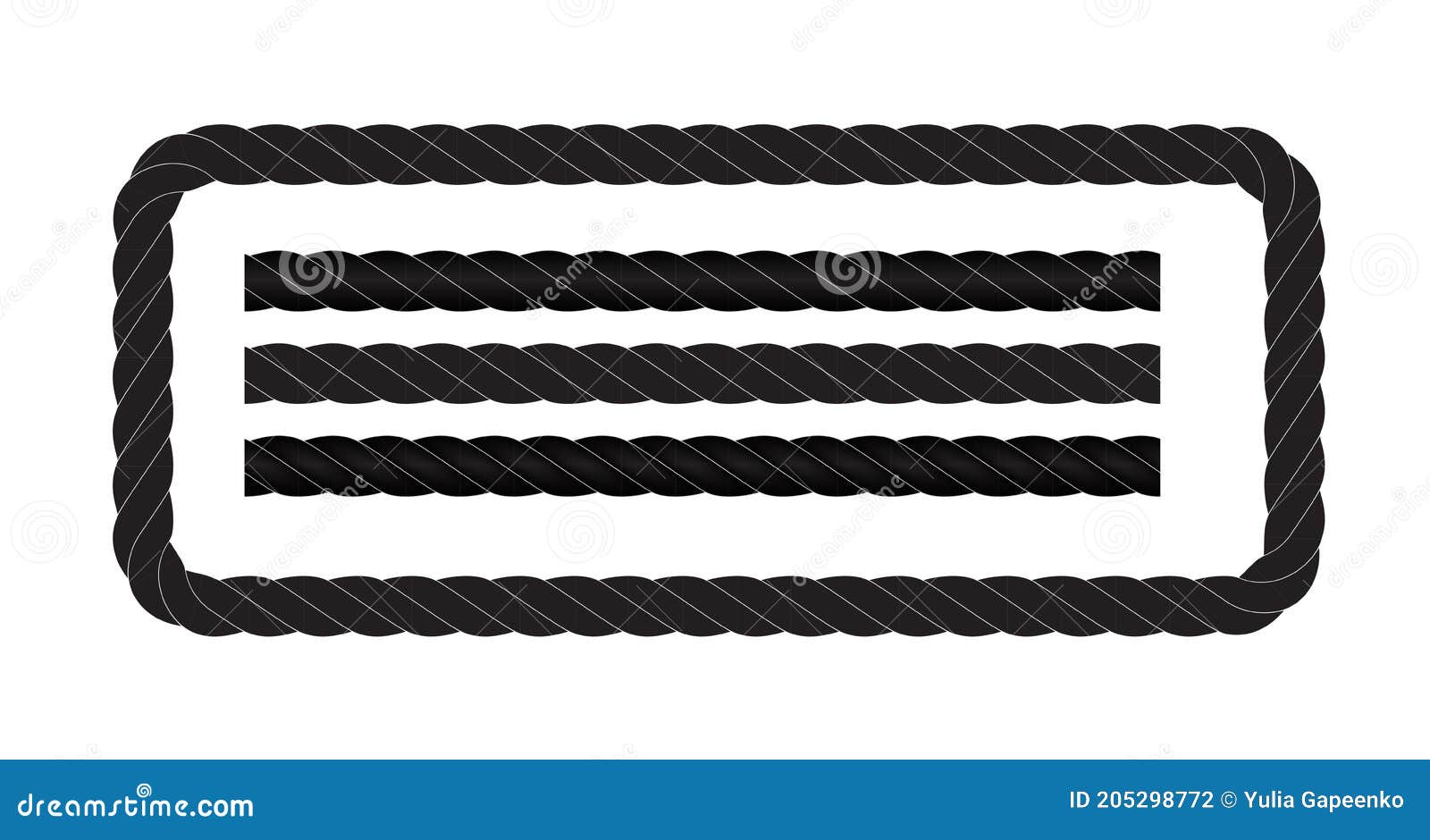 Black and White Rope Isolated on White. Seamless Compilation. Vector ...