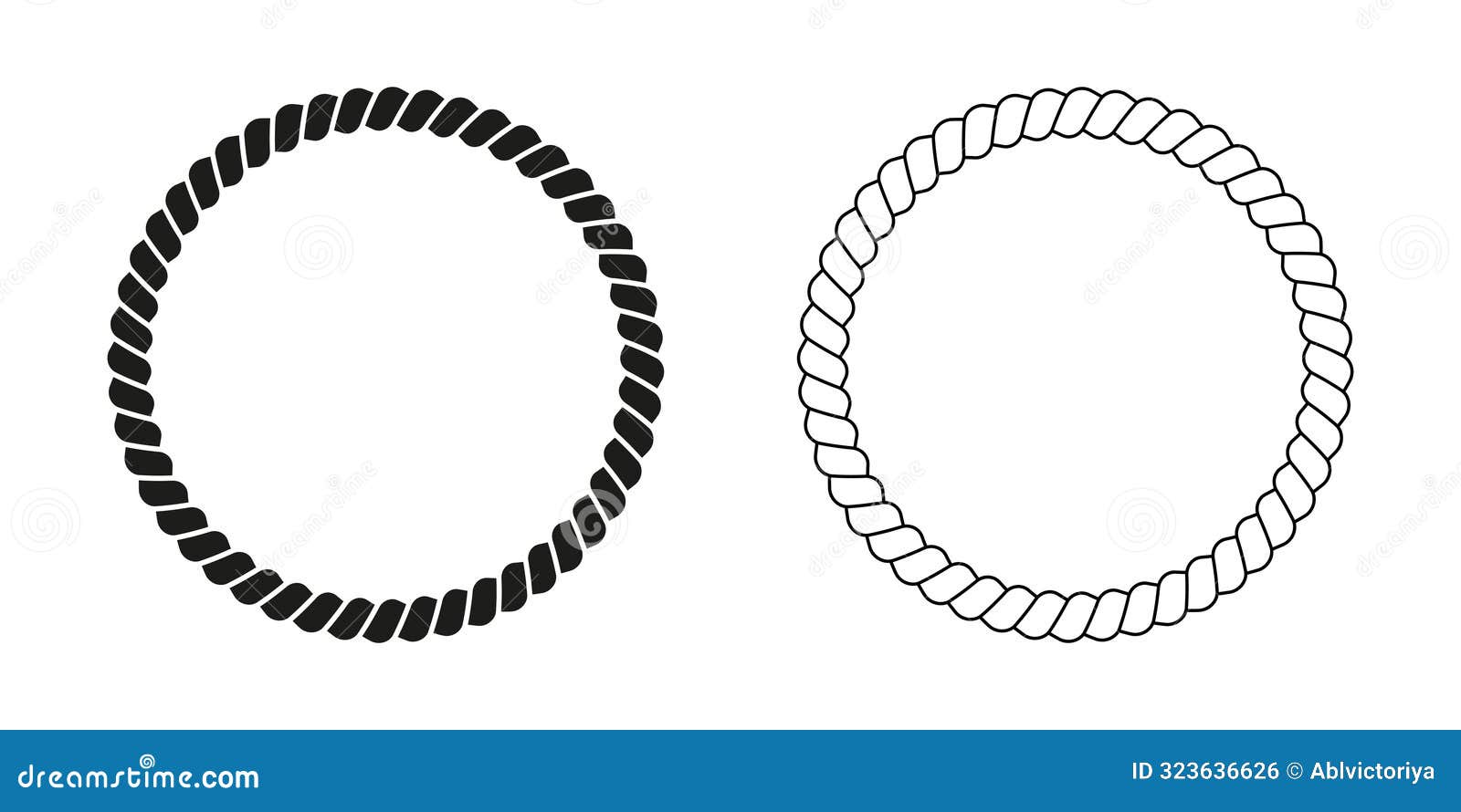 Black and White Round Rope Frames. Circular Jute, Cord or Thread, Cable ...
