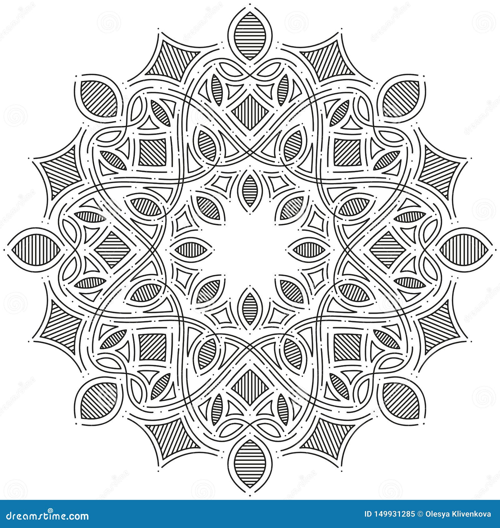 Black and White Round Symmetrical Pattern. Fancy Decorative Mandala ...