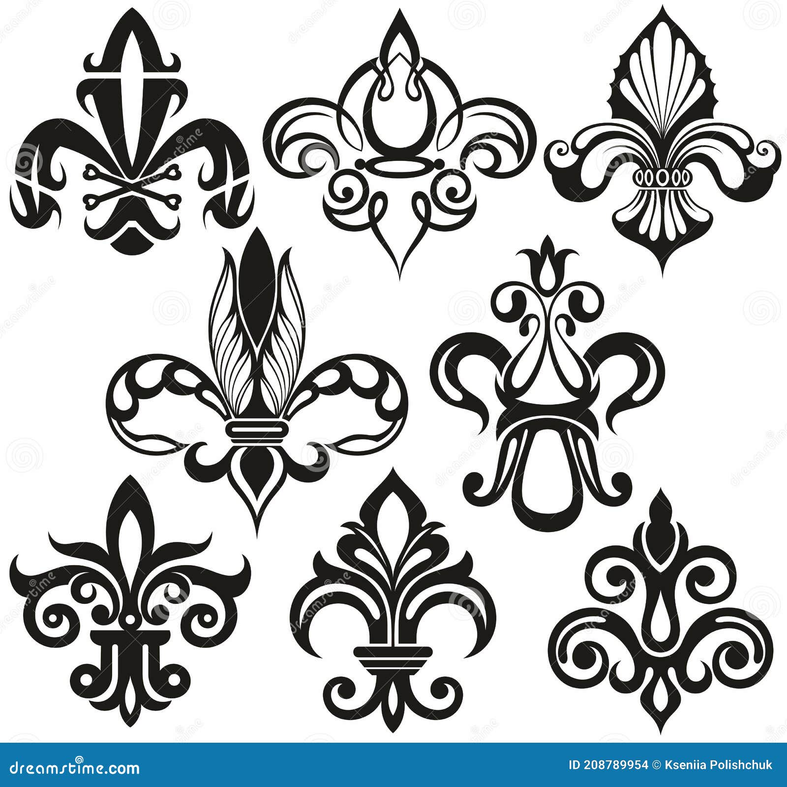 Royal Lily Symbol in Different Variations on a White Isolated ...