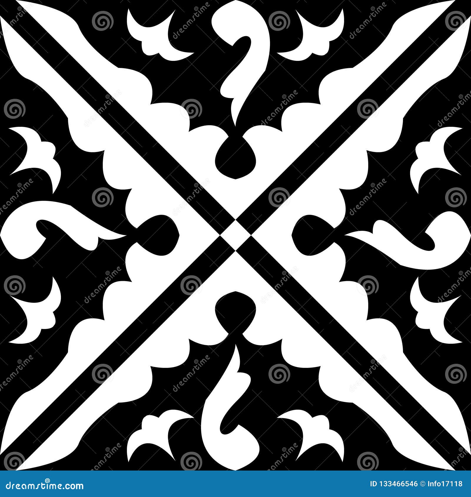 Black and White Royal Pattern. Seamless Vector Background Stock ...