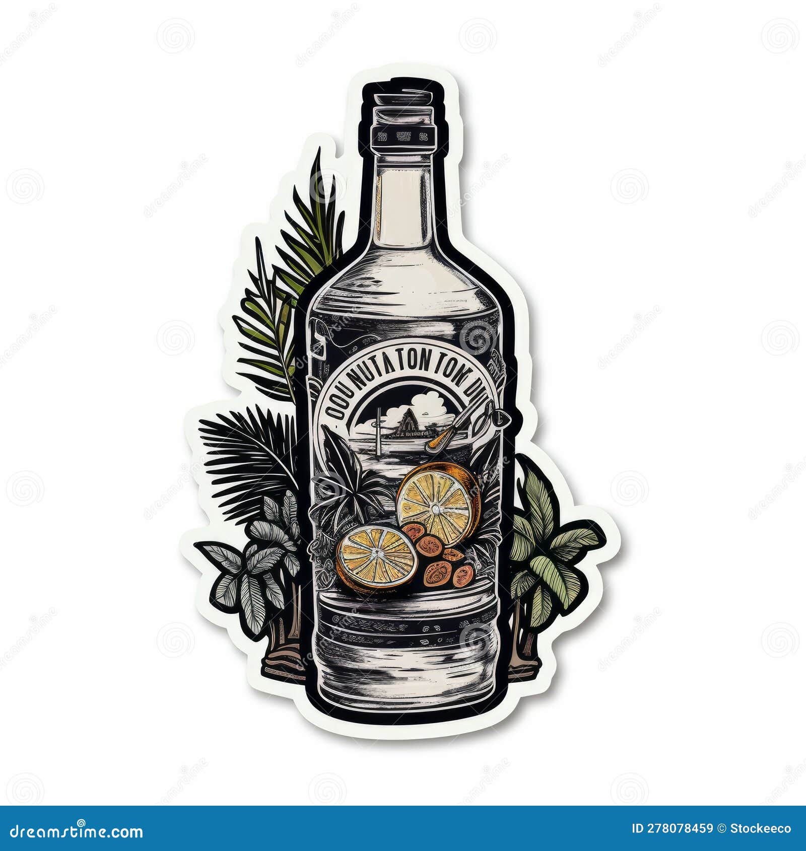 Black and White Rum Sticker on White Background Stock Illustration ...