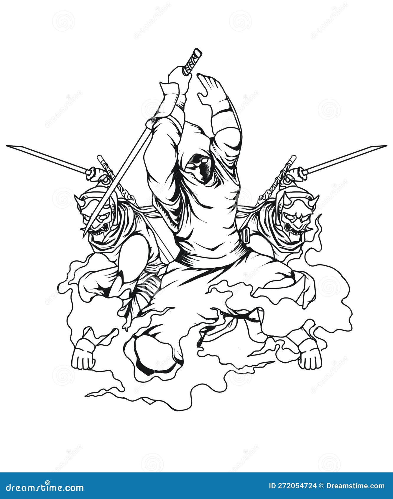 Black and White Samurai Line Art Tattoo Design Sketch Illustration ...