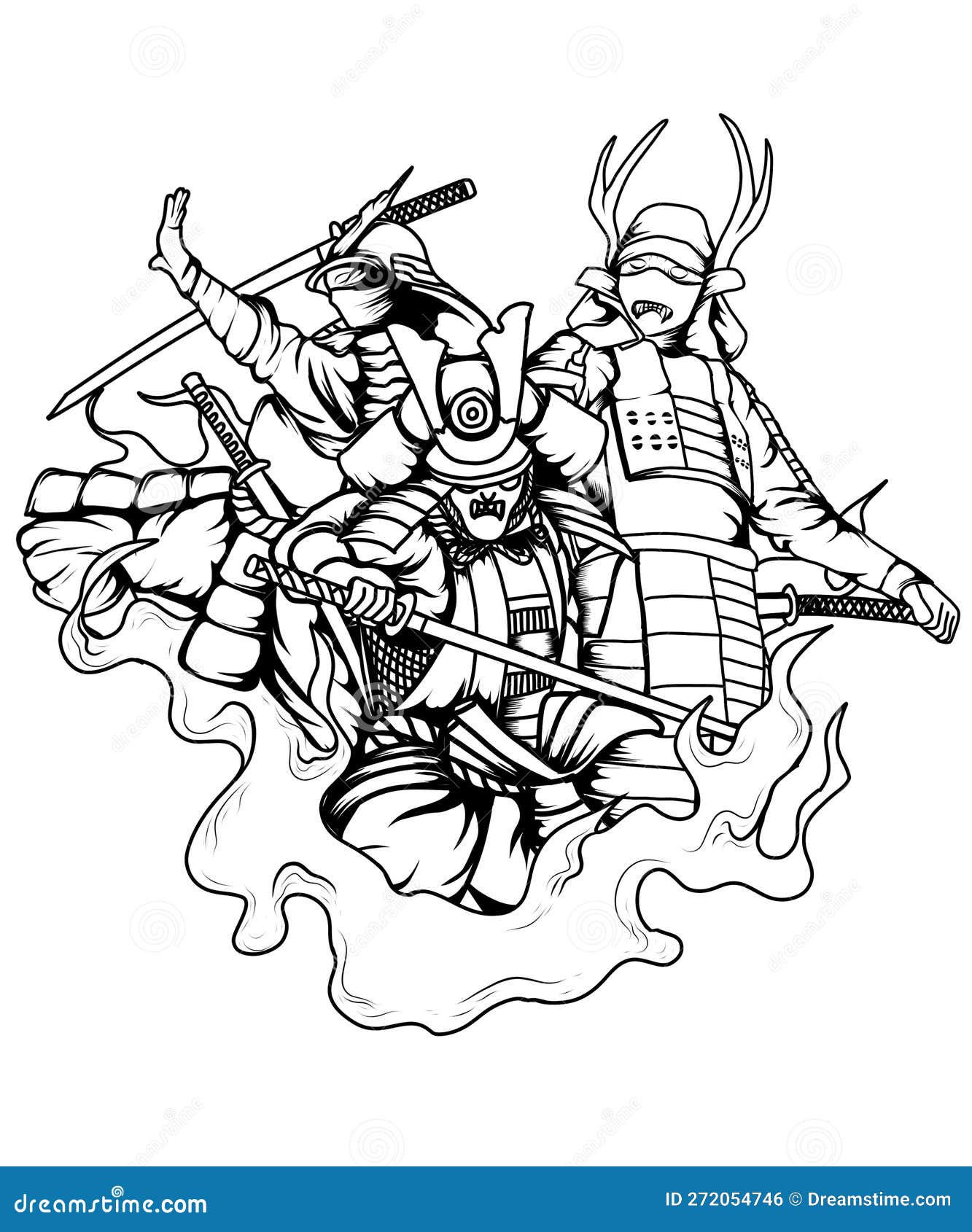 Black and White Samurai Line Art Tattoo Design Sketch Illustration ...
