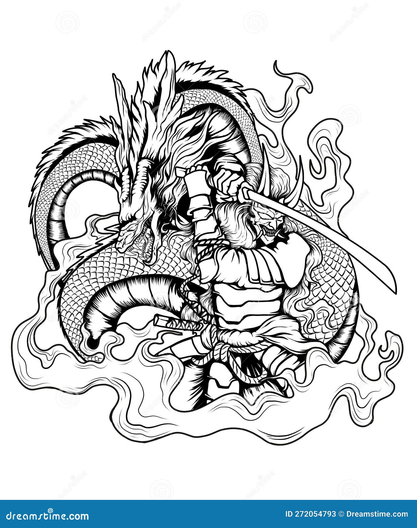Black and White Samurai Line Art Tattoo Design Sketch Illustration ...