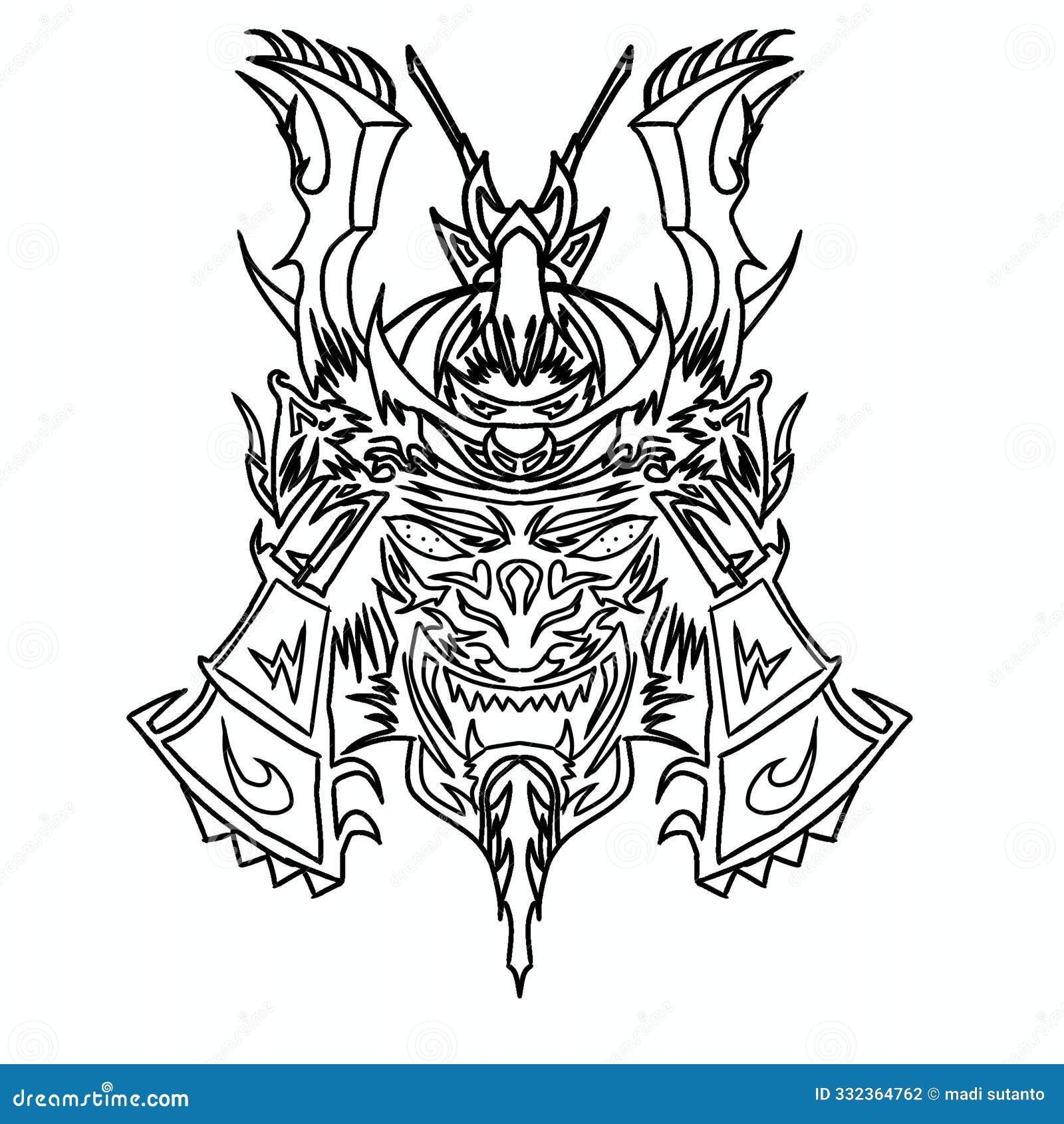 Black and White Samurai with Sharp Fangs and Scary Eyes As If Stalking ...