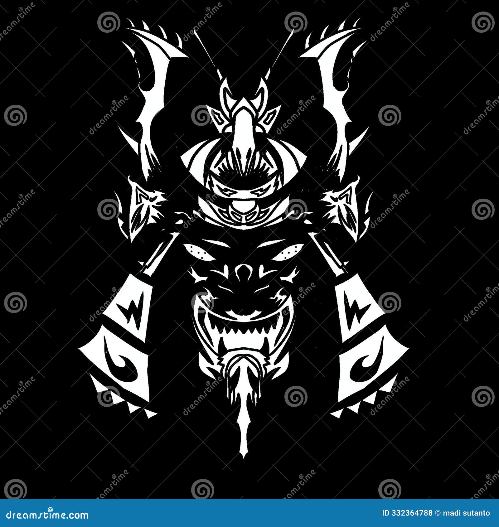 Black and White Samurai with Sharp Fangs and Scary Eyes As If Stalking ...