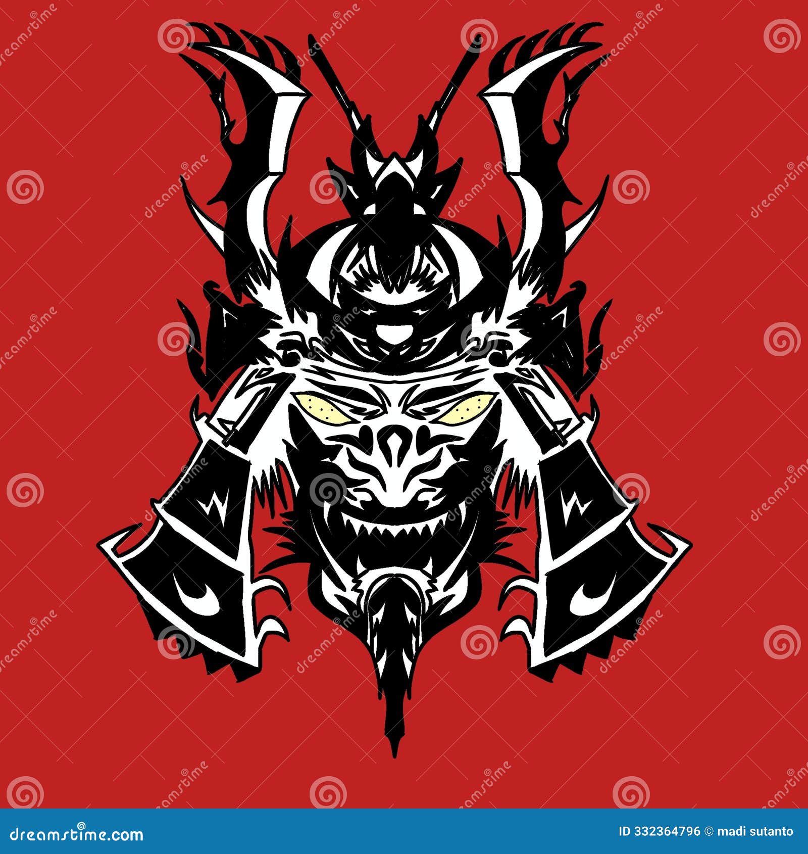 Black and White Samurai with Sharp Fangs and Scary Eyes As If Stalking ...