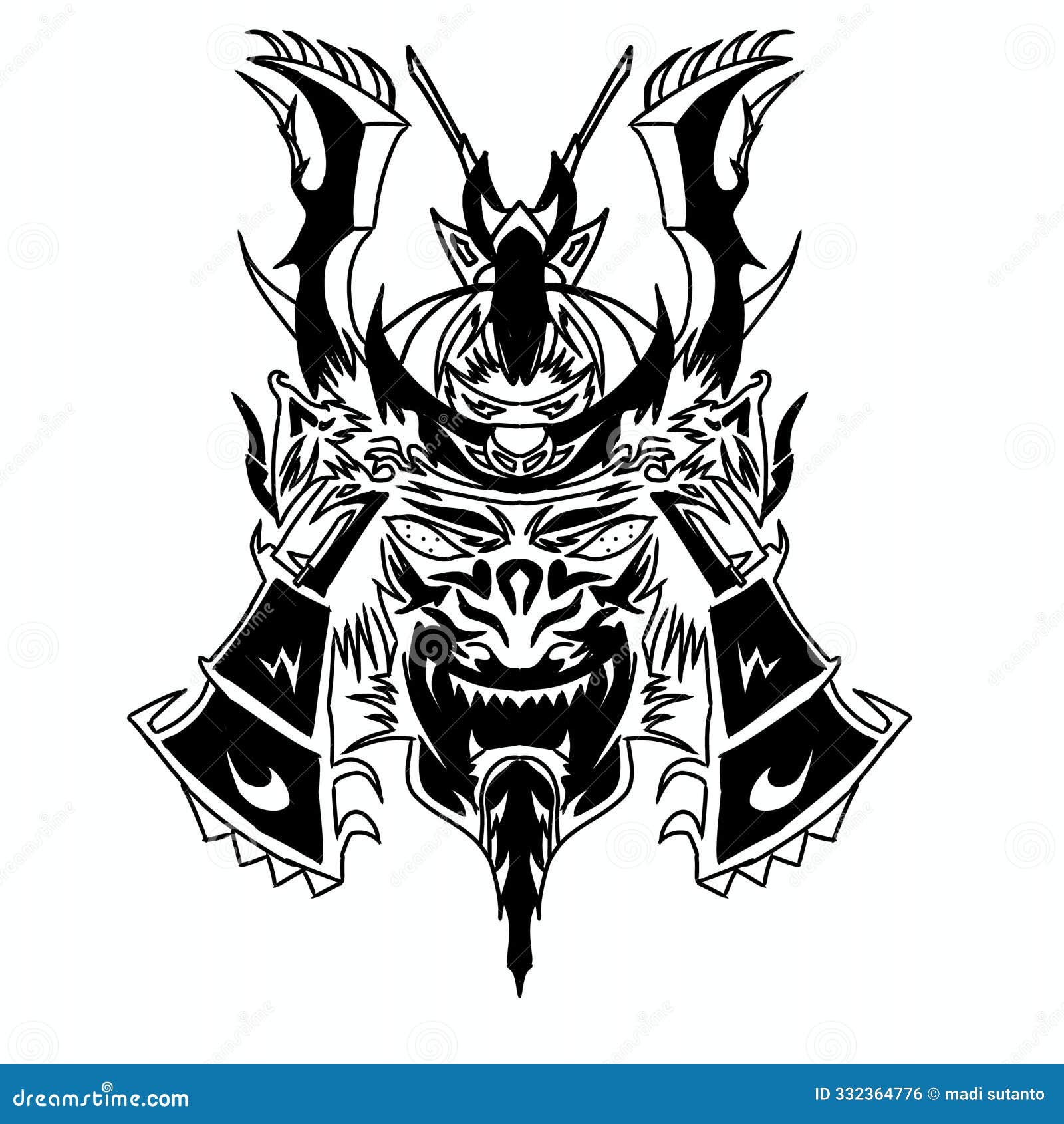 Black and White Samurai with Sharp Fangs and Scary Eyes As If Stalking ...